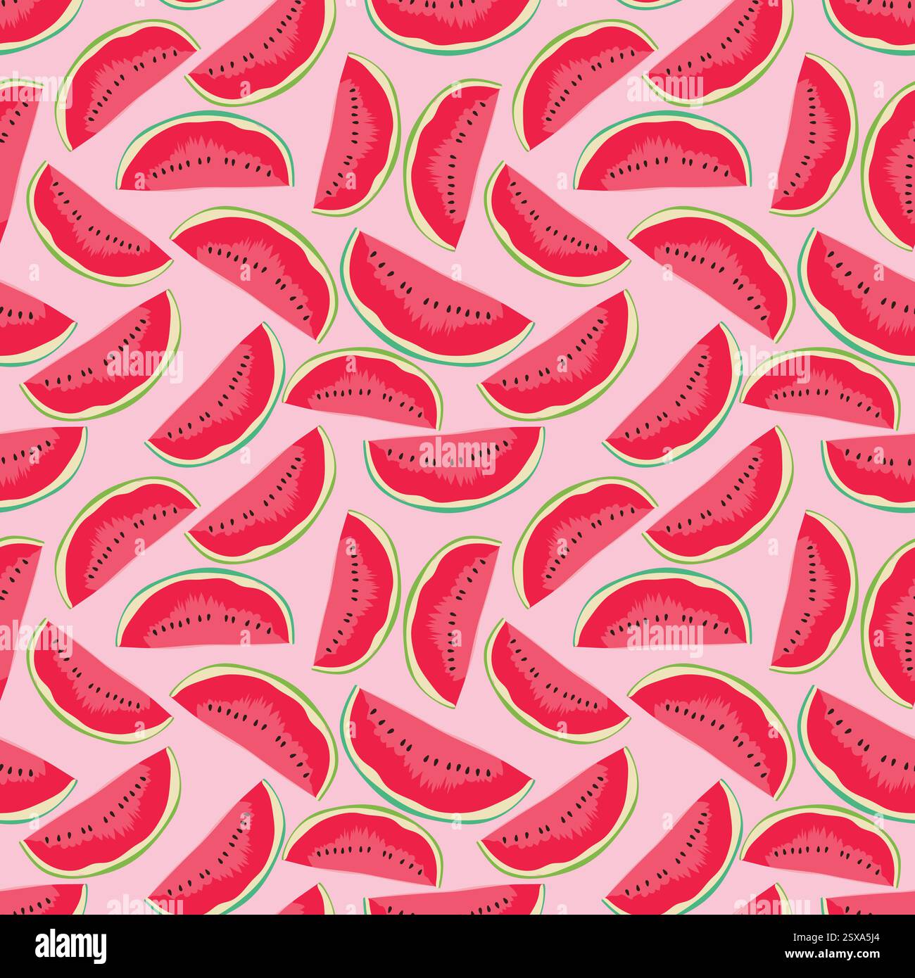 Seamless hand drawn vector, tropical fruits watermelon. Cute summer ...