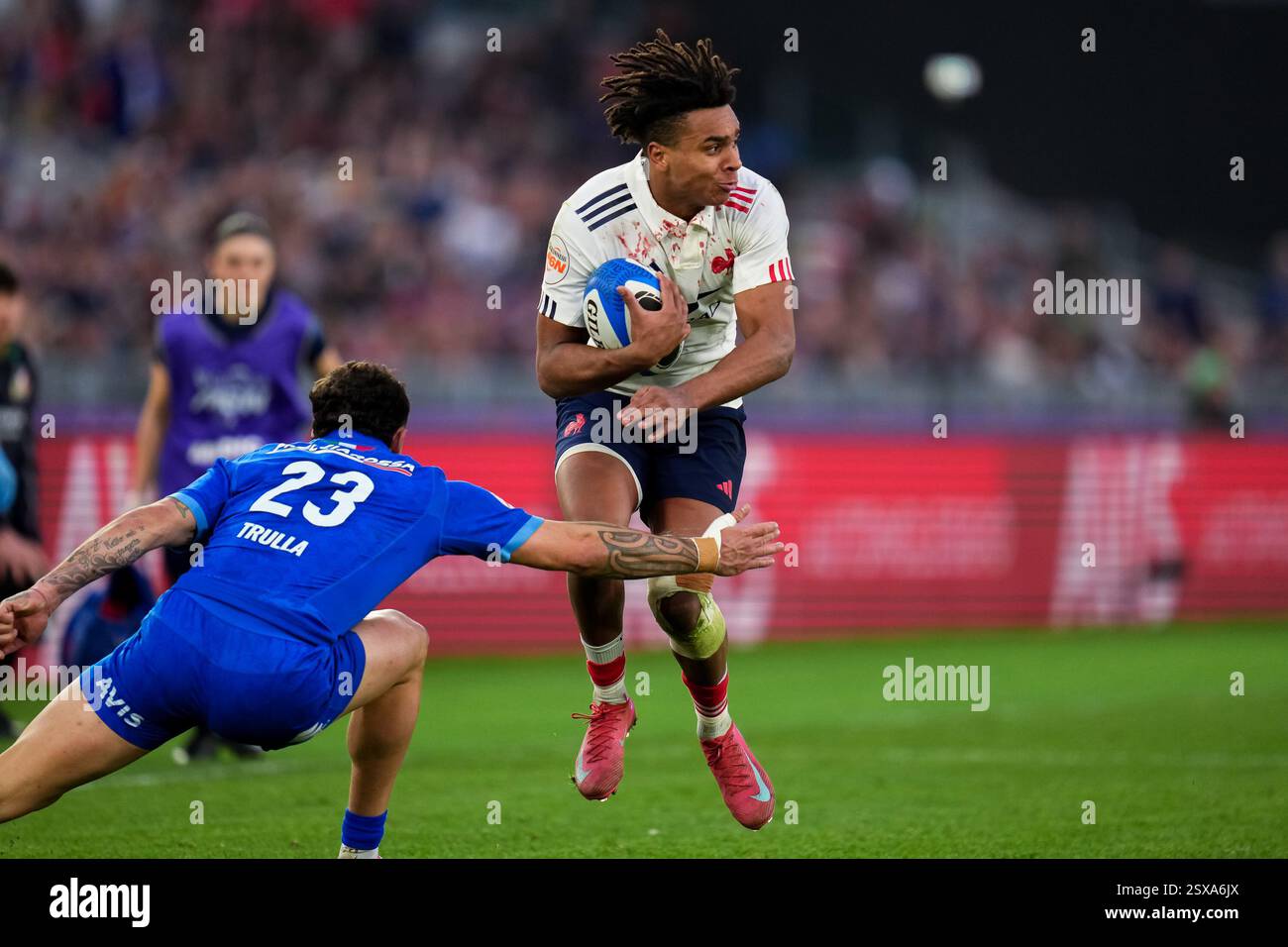 Rome, Italy. 23rd Feb, 2025. Theo Attissogbe of France runs to score a ...