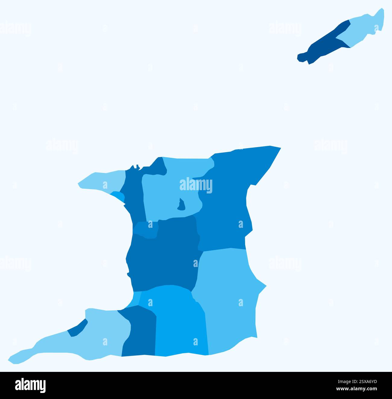 Map of Trinidad and Tobago with regions. Just a simple country border ...
