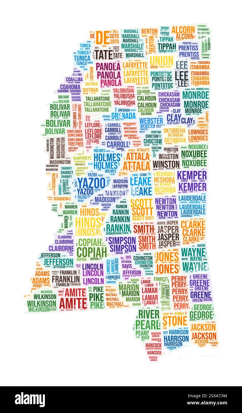 Mississippi county word cloud. State shape design. Mississippi colored ...