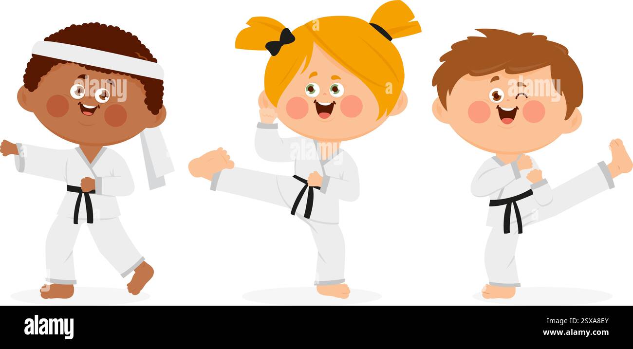 Martial arts children. Happy children training, girl and boys karate ...
