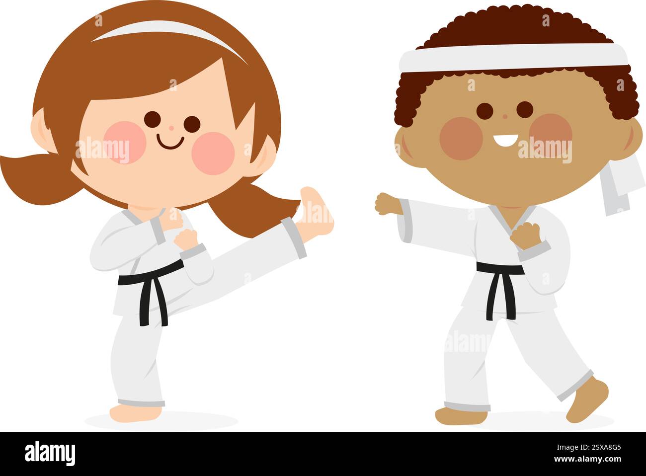 Children training, girl and boy karate athletes in martial arts ...