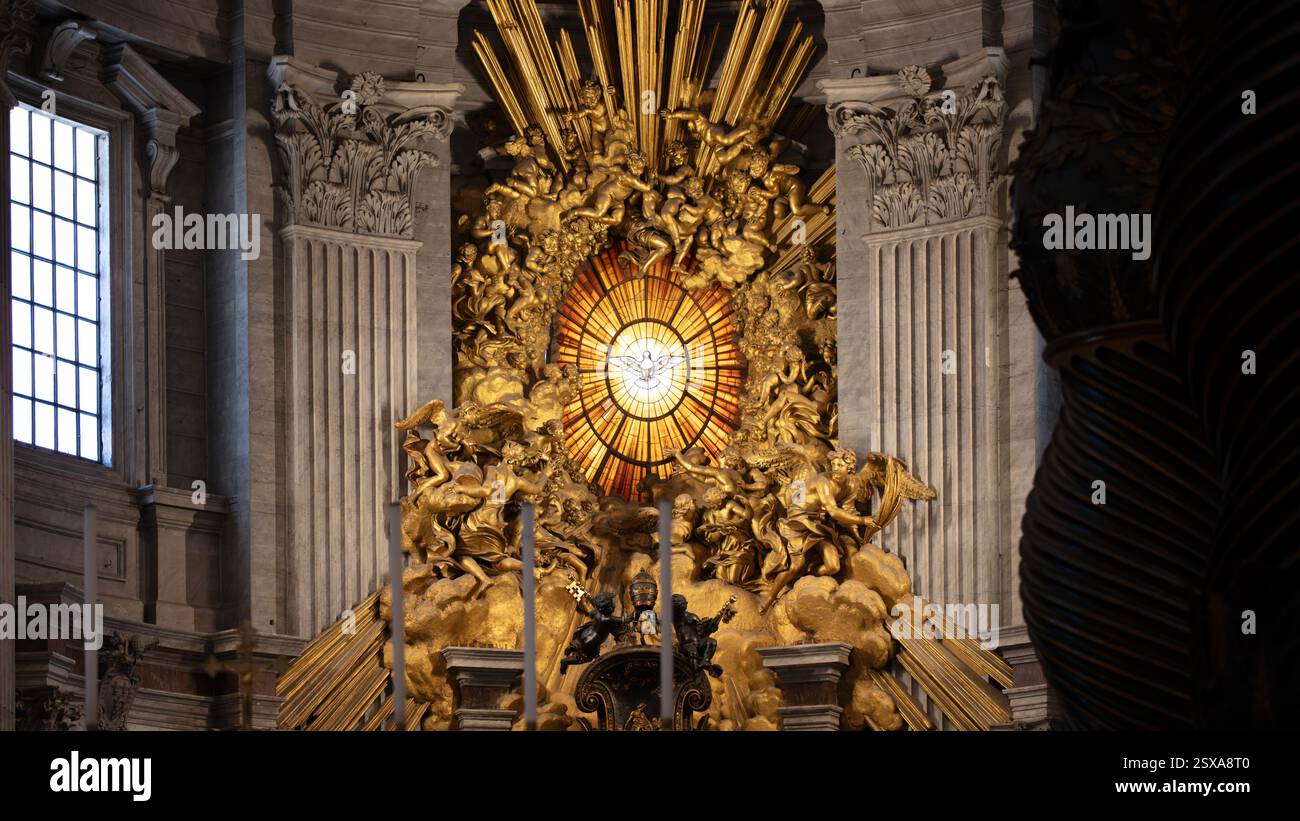 A view towards the altar and papal chair in the apse of St Peter's ...