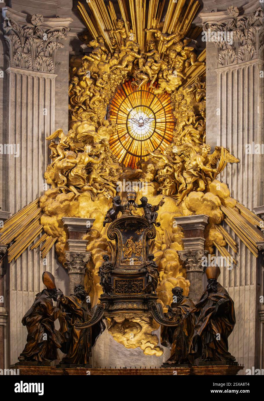 A view towards the altar and papal chair in the apse of St Peter's ...