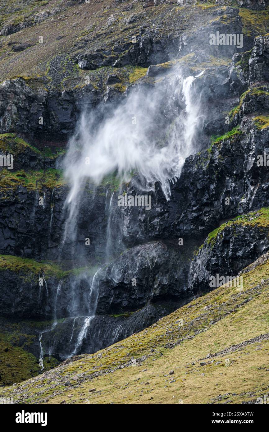The wind is so strong and powerful that the water of the waterfall can ...