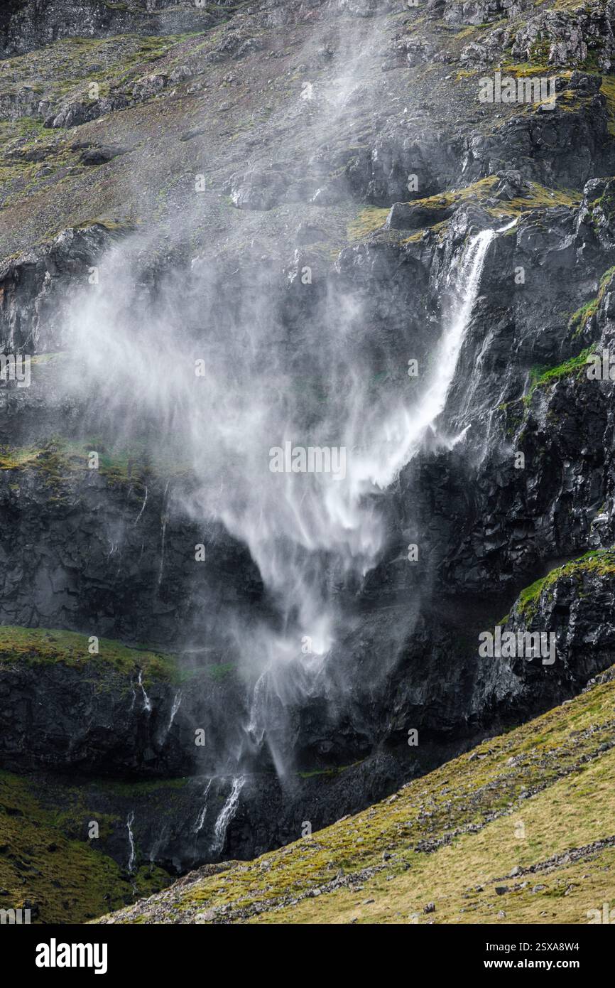 The wind is so strong and powerful that the water of the waterfall can ...