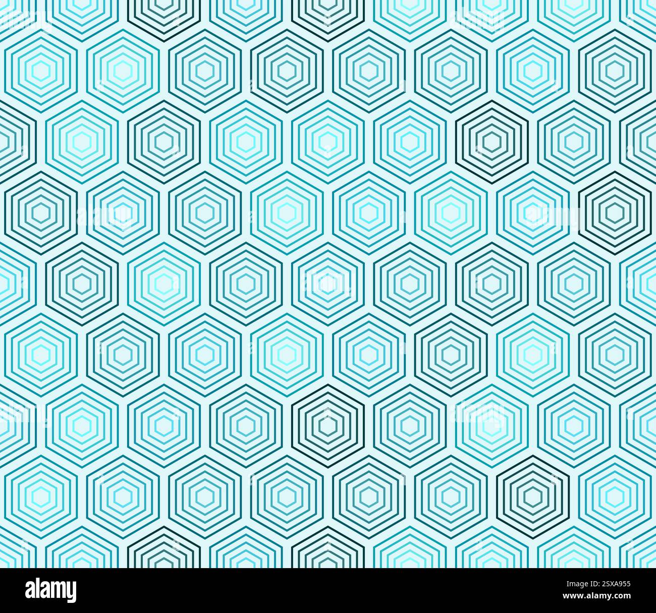 Tileable Hexagon Pattern. Cyan color tones gradients. Hexagon stacked mosaic cells. Hexagonal ...
