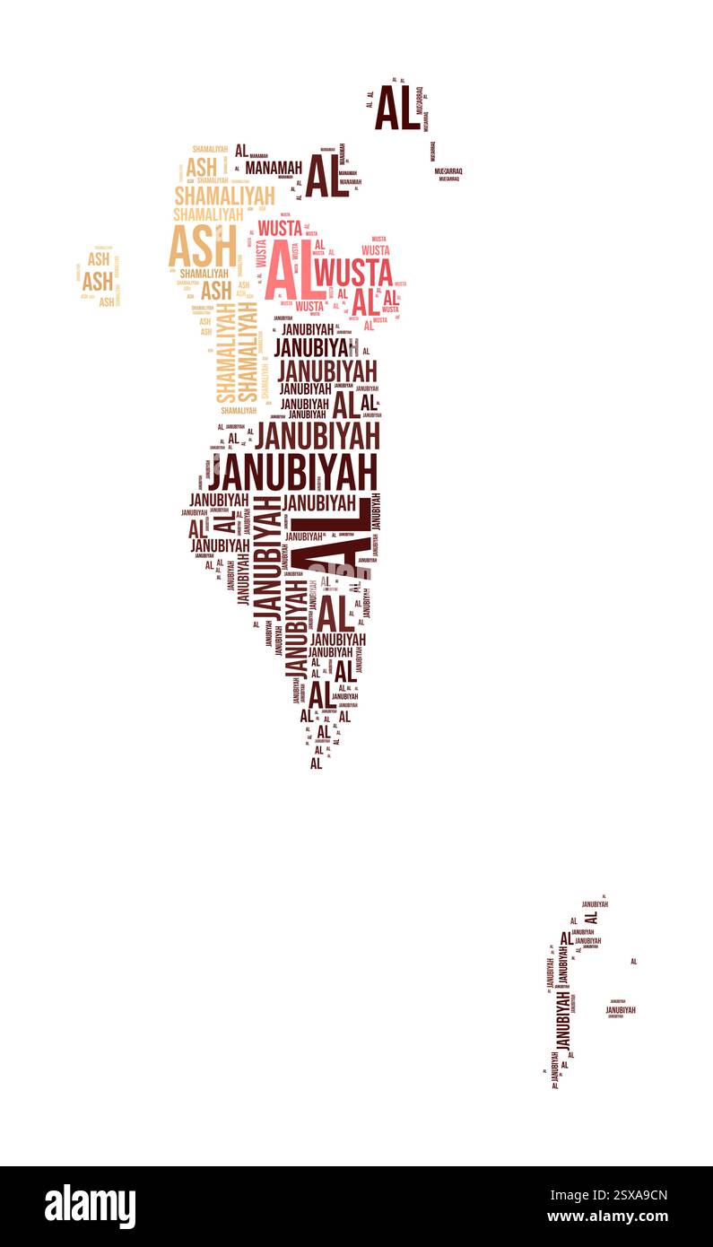 Bahrain word cloud. Country shape with region division. Bahrain ...