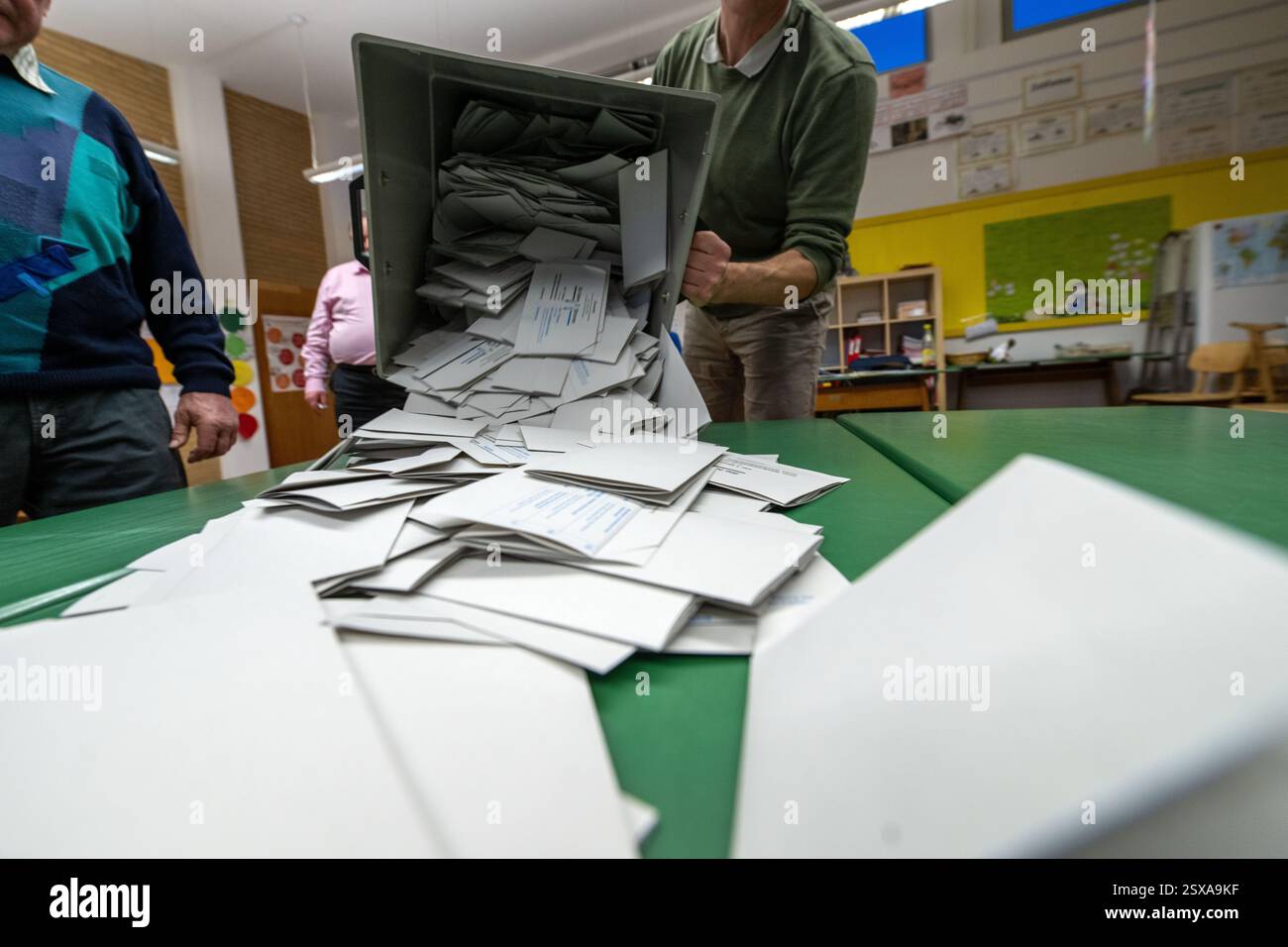 Untermerzbach, Germany. 23rd Feb, 2025. After the polls close, a ballot ...