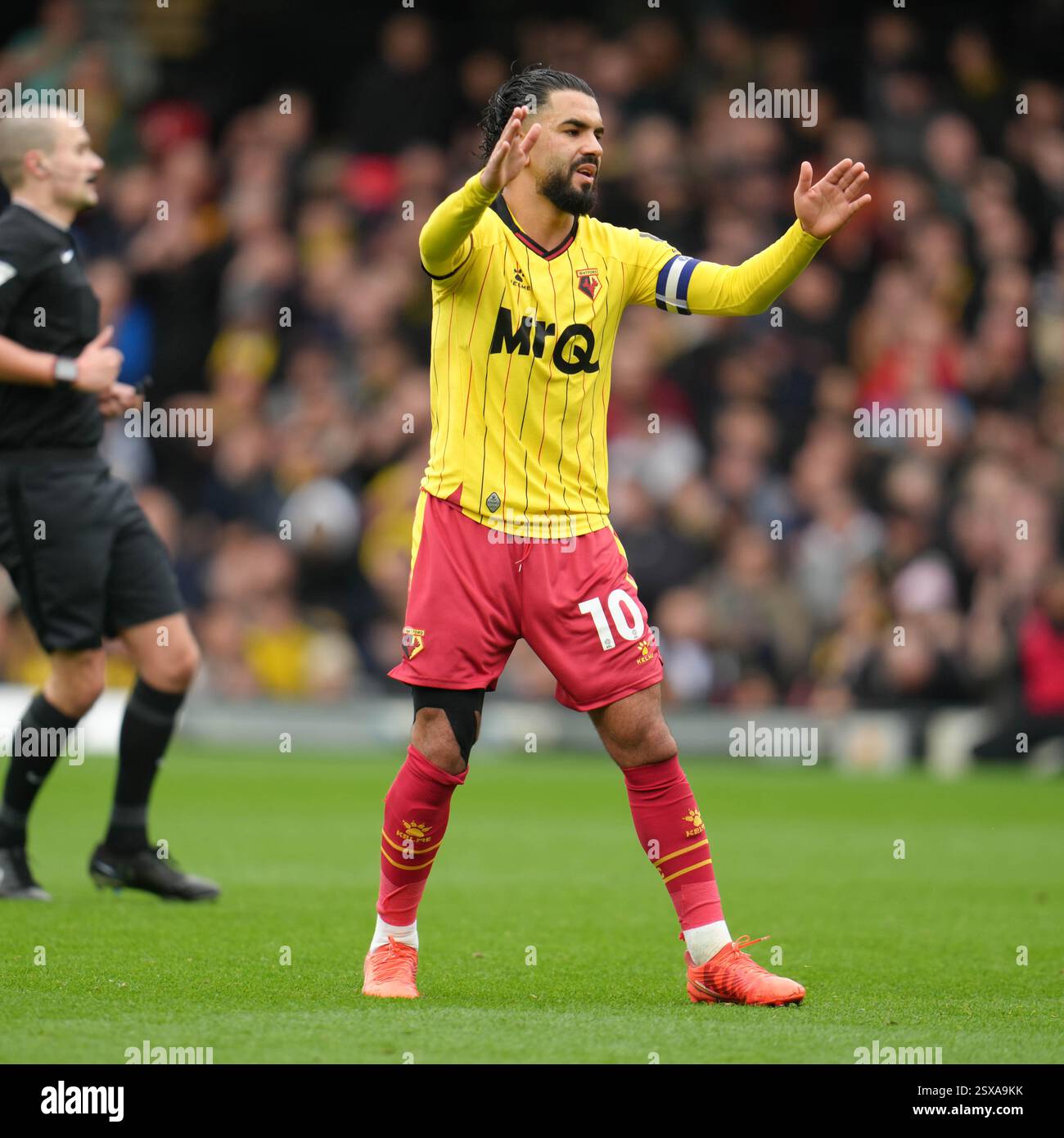 Imrân Louza of Watford apologises for pass during the Sky Bet Championship match Watford vs ...