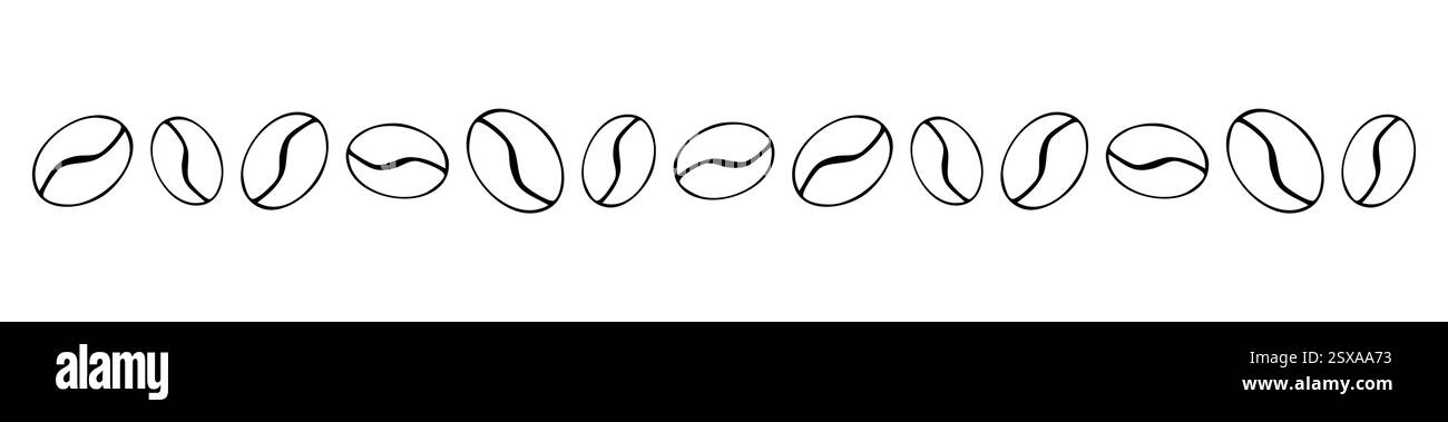 Coffee bean hand drawn border, simple sketch divider. Line decoration ...