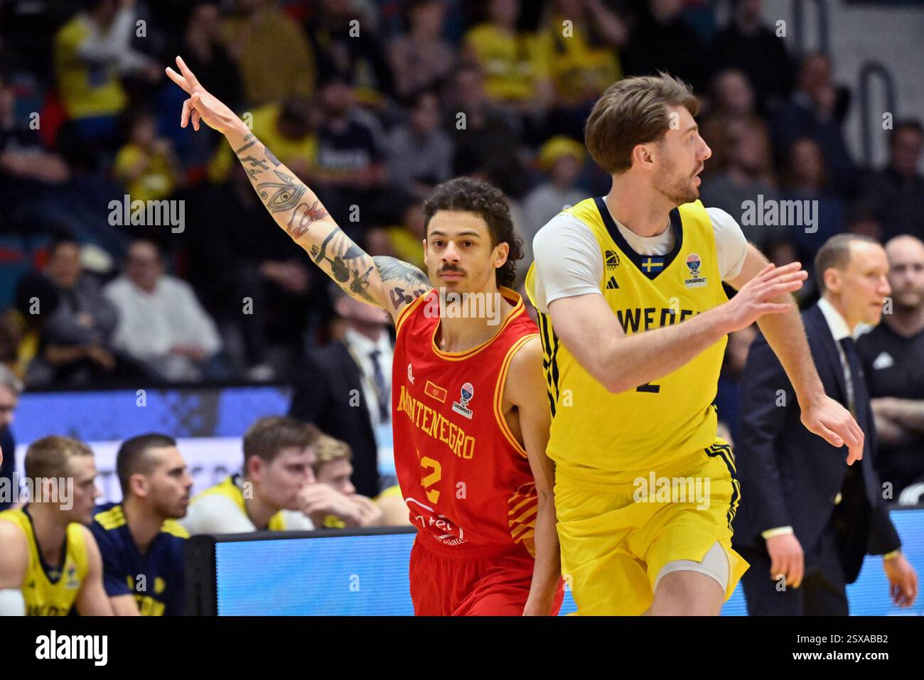 Montenegro's Jonah Radebaugh and Sweden's Adam Ramstedt during European ...
