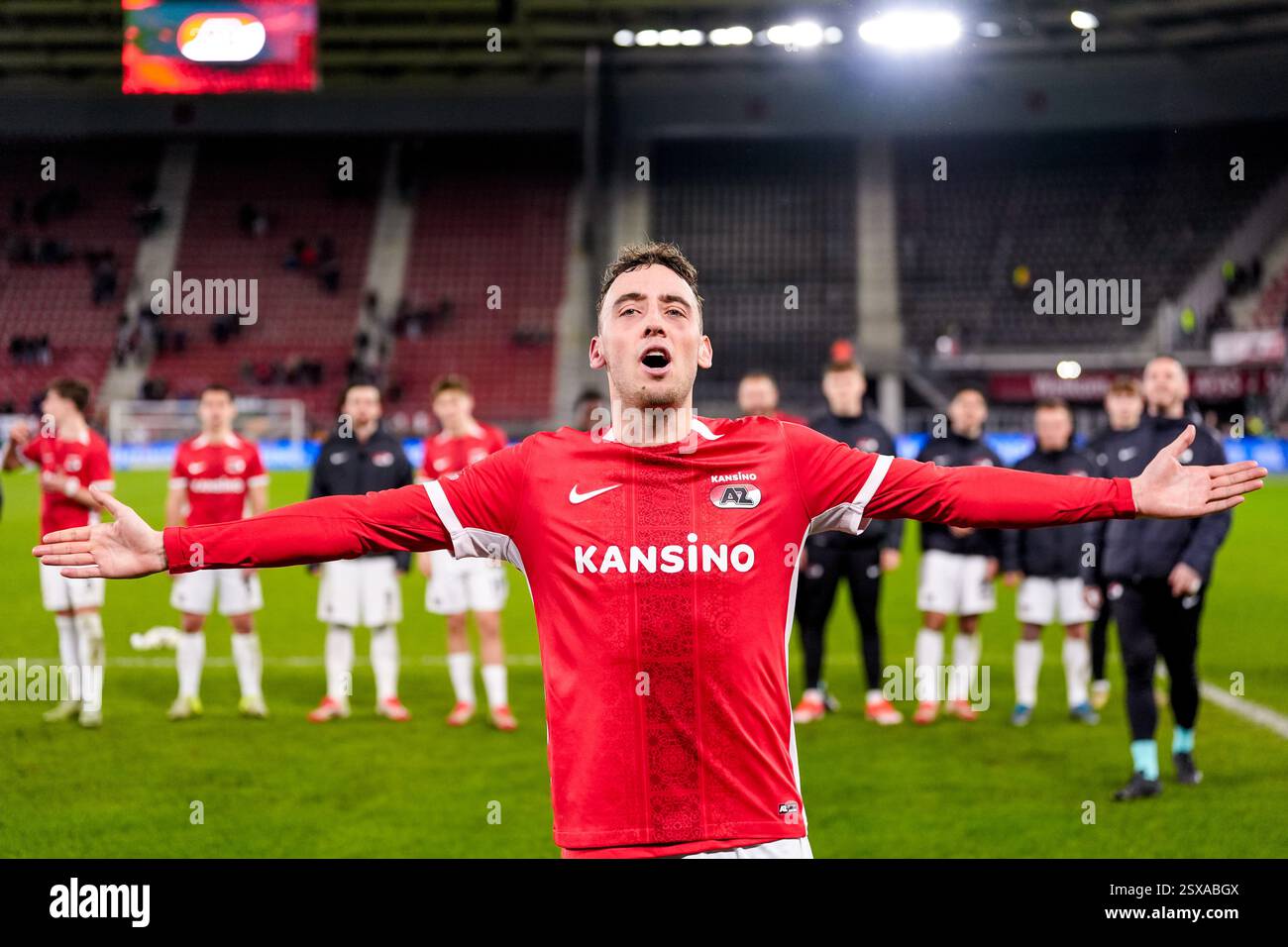 Alkmaar, Netherlands. 23rd Feb, 2025. ALKMAAR, NETHERLANDS - FEBRUARY 23: Zico Buurmeester of AZ ...