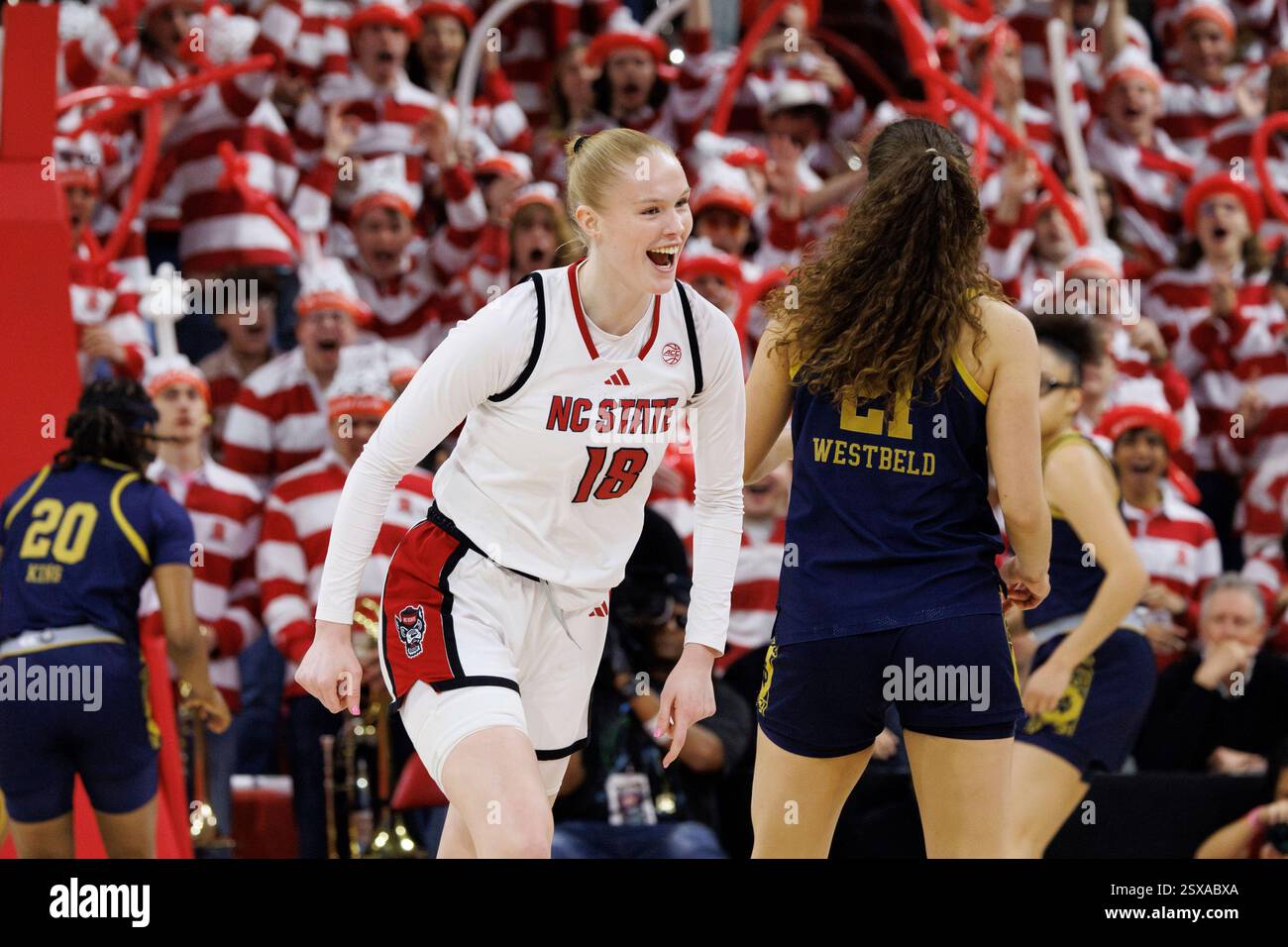 NC State's Tilda Trygger (18) reacts behind Notre Dame's Maddy Westbeld ...