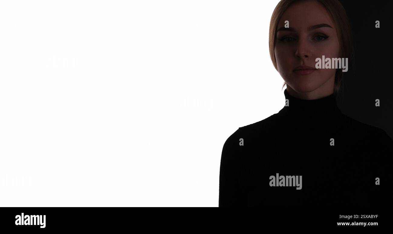 Female silhouette. Beauty face. Dark contrast outline of confident ...