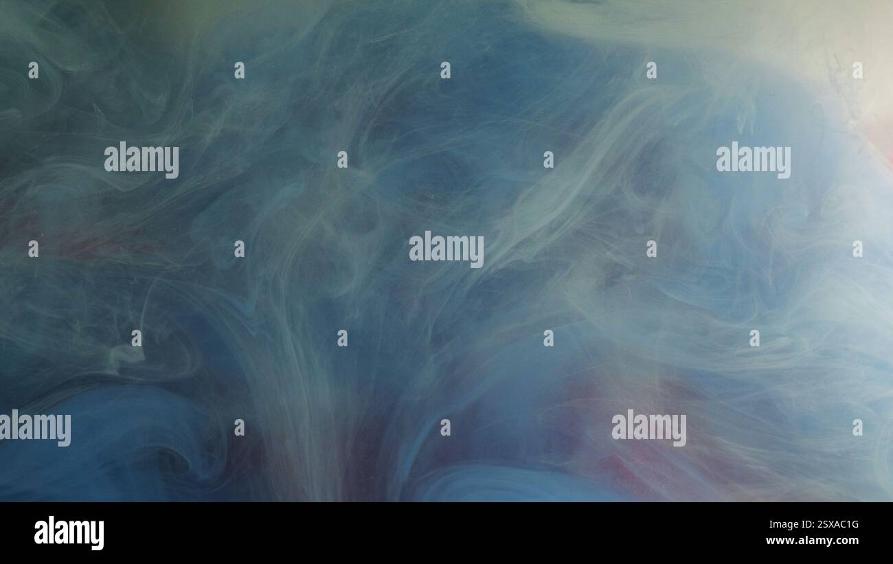 Paint water flow. Acid ink. White blue color fluid swirl acrylic steam cloud smoke fume mist fog ...