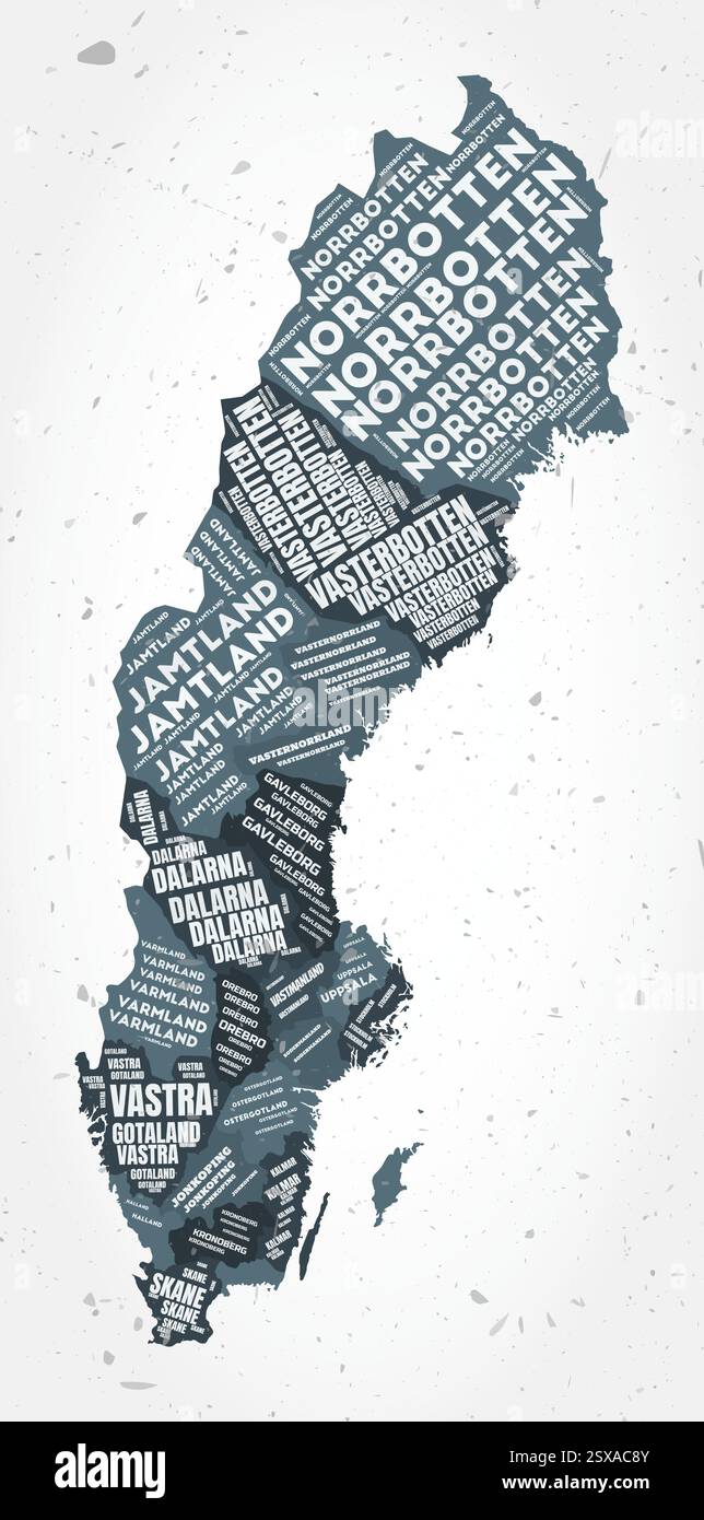 Sweden regions word clouds. Country shape on textured background ...