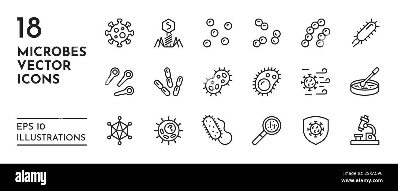 Bacteria icon. Microbiology logo. Cancer disease. Virus line cell or ...