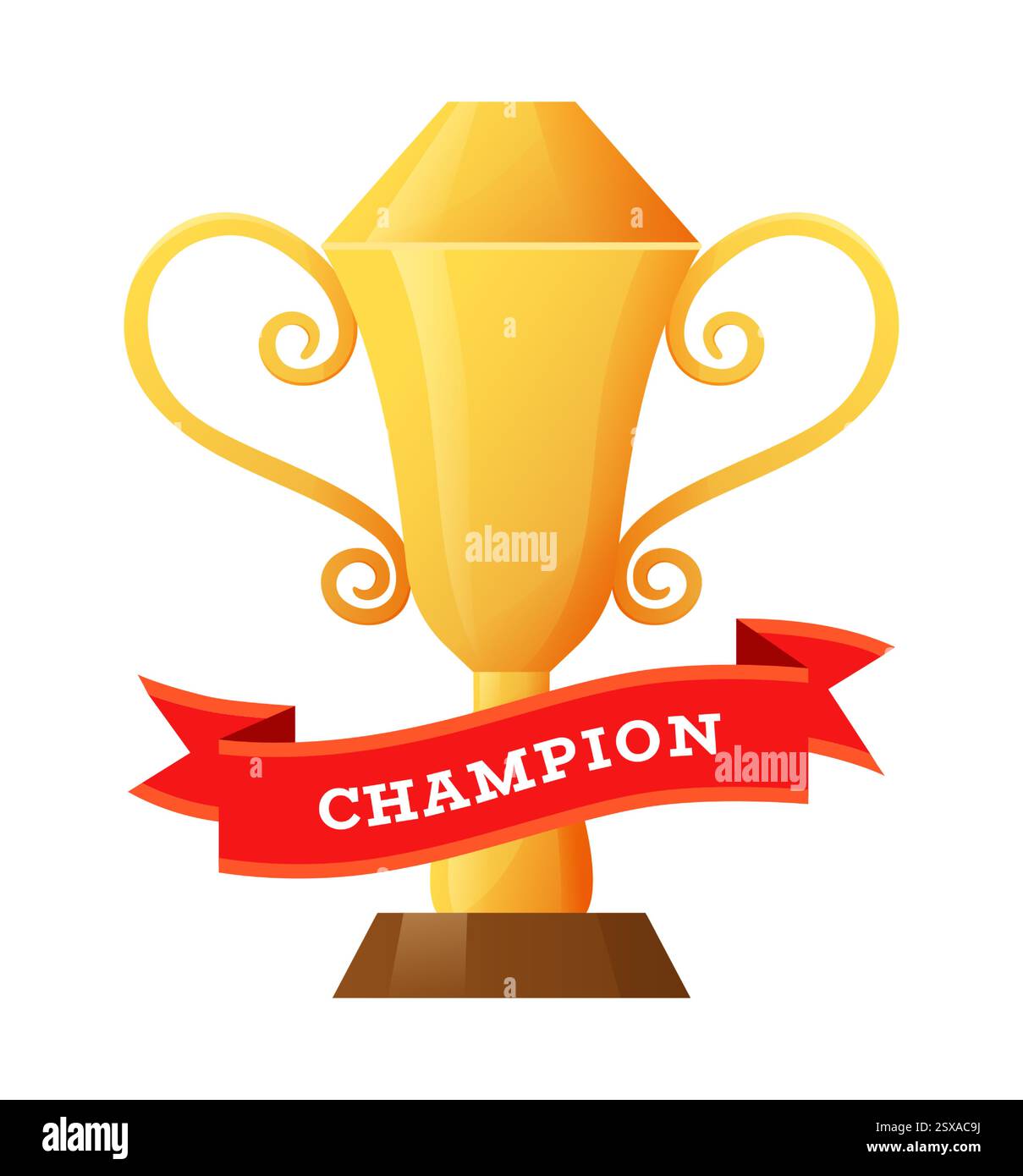 Golden triumph cup. Gold goblet with red ribbon. Business and sport ...