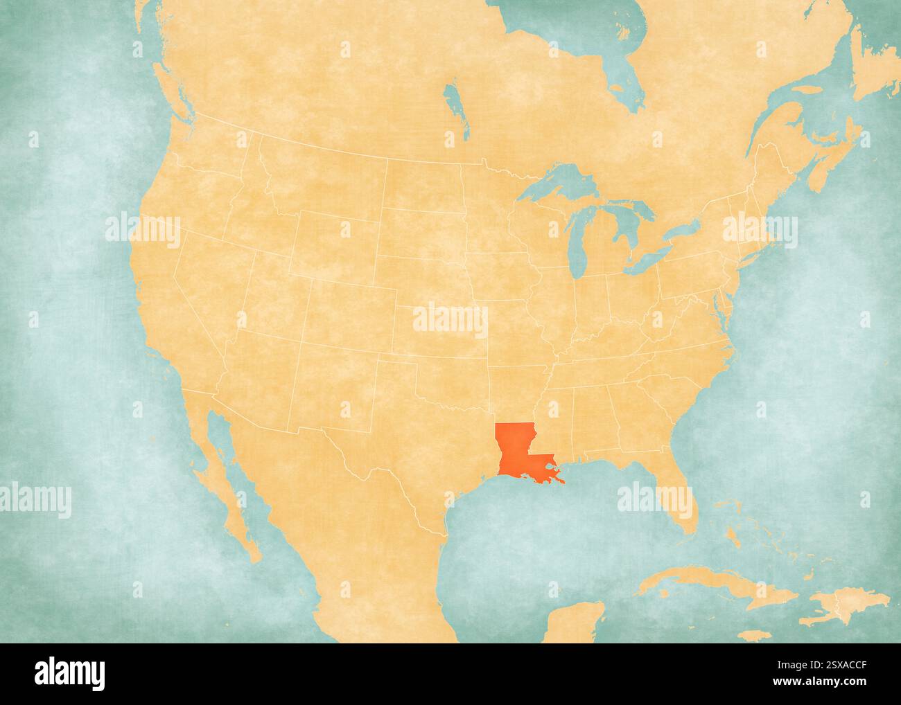 Louisiana on the map of United States of America in soft grunge and ...