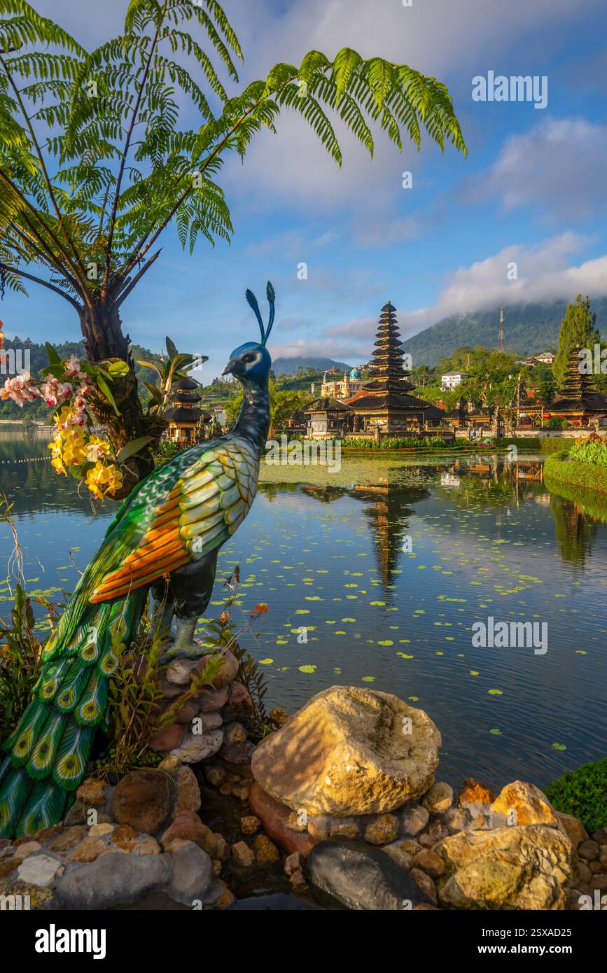 View of Ulun Danu Beratan temple on Lake Bratan at sunrise; Bali ...