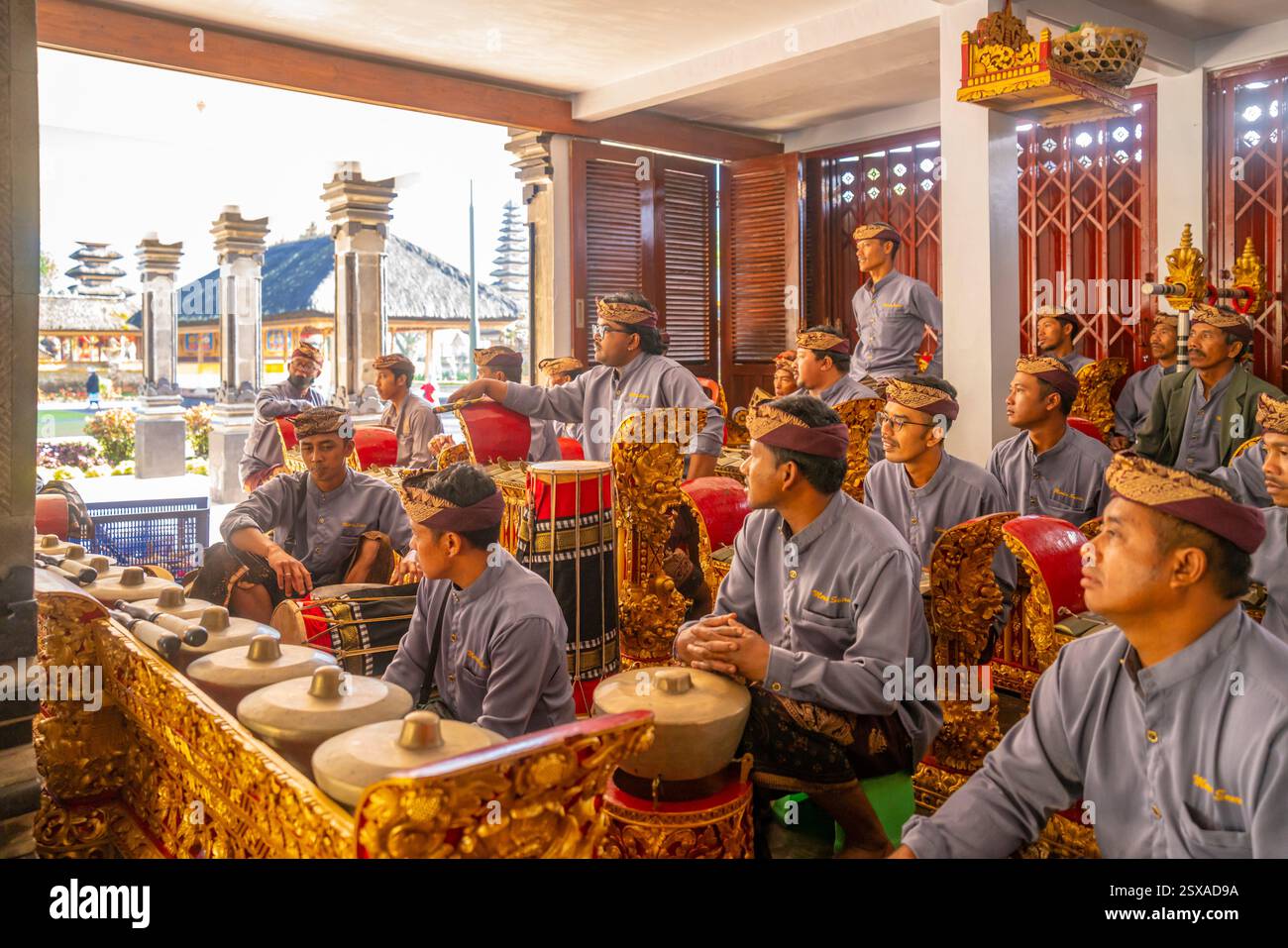 View of locals playing Gamelan Saron Gangsa, traditional musical ...