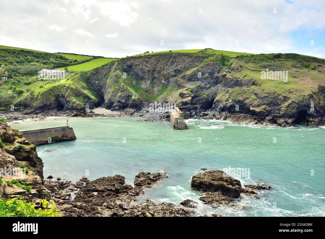 Harbour entrance at Port Isaac, Cornwall. The village was used as the ...