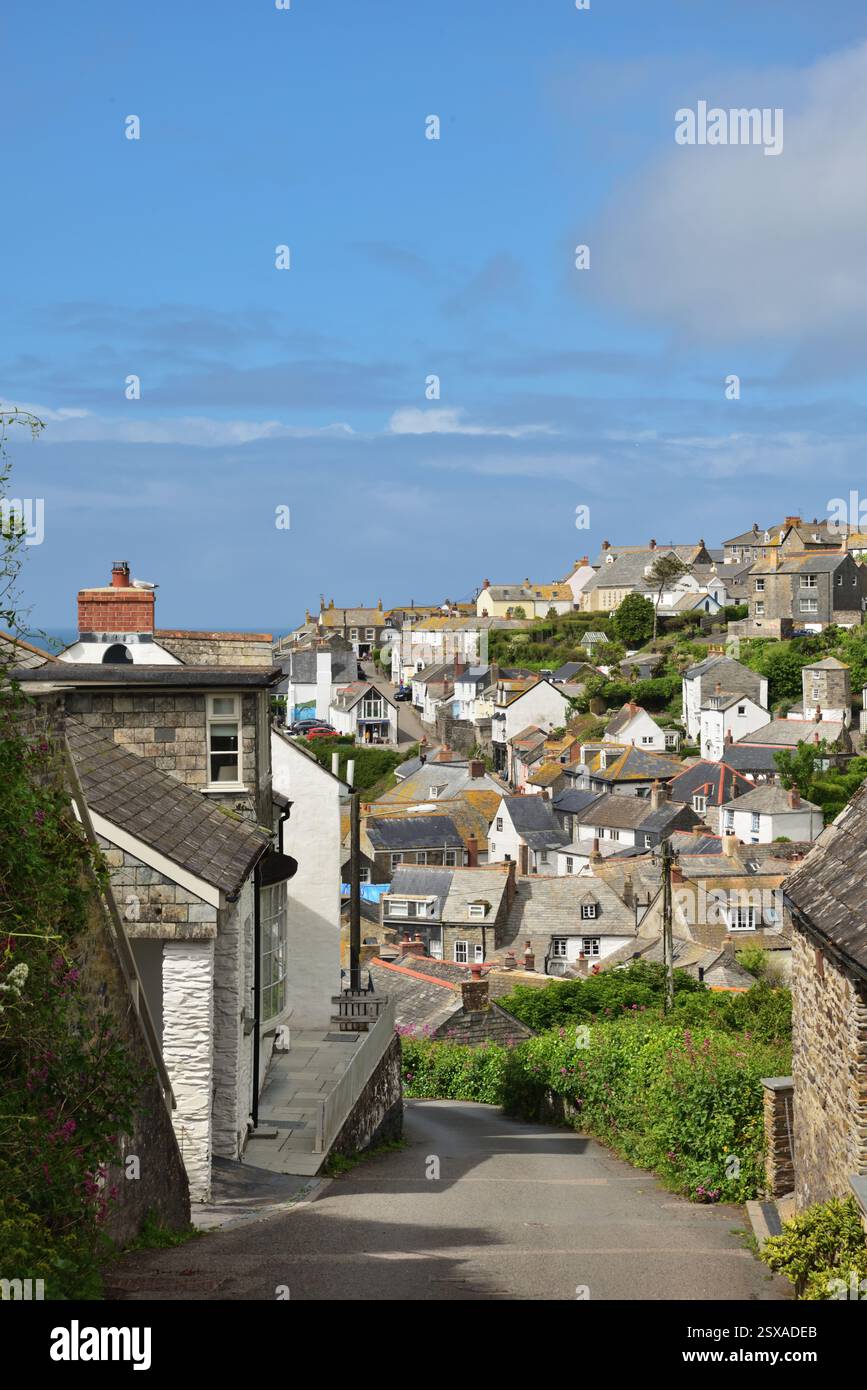 View of Port Isaac, Cornwall, from Church Hill. The village was used as ...