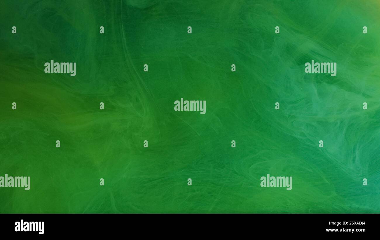 Smoke fume. Ink splash water. Defocused green color paint texture vapor ...