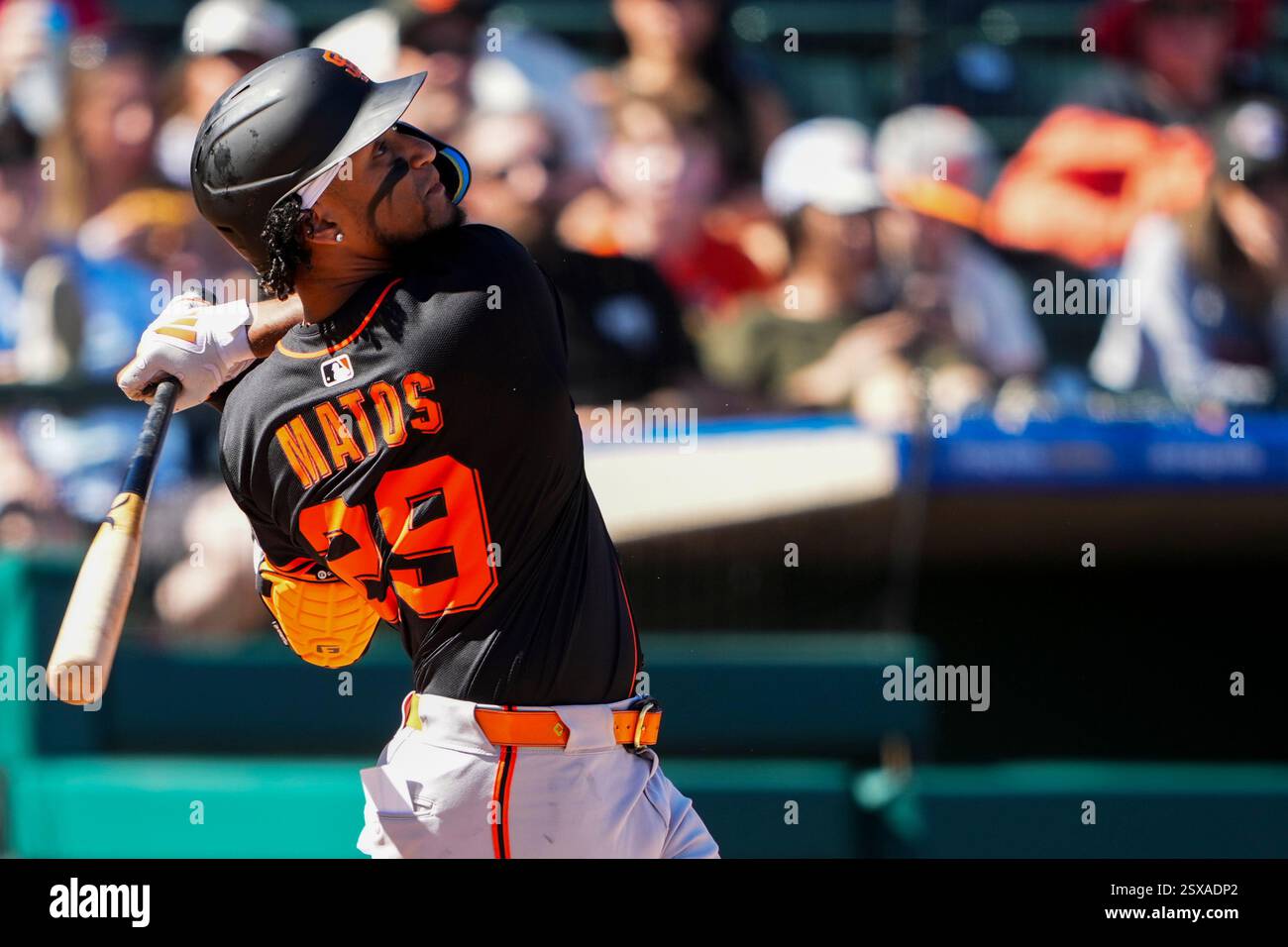 San Francisco Giants' Luis Matos follows through during a spring ...