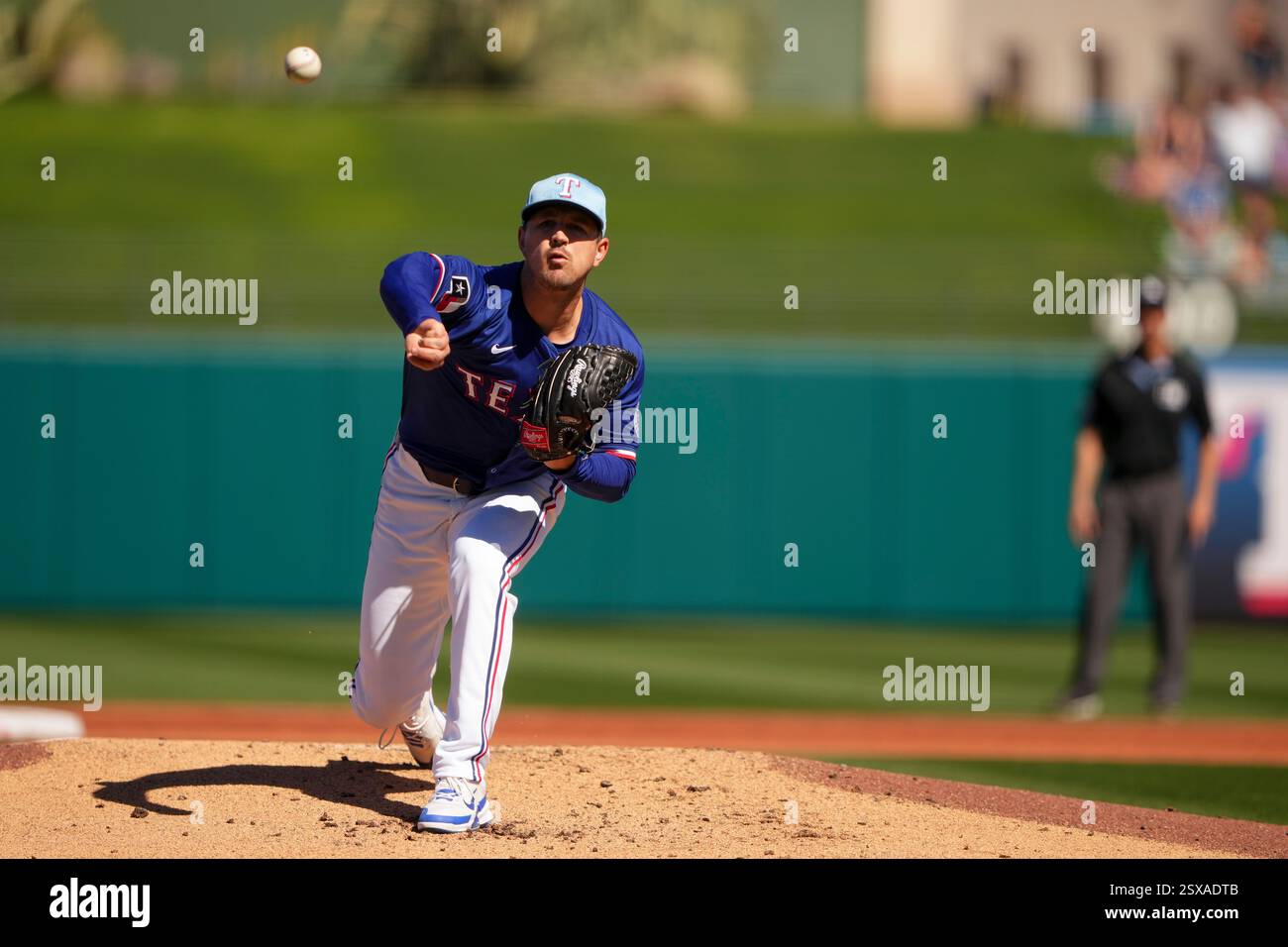 Texas Rangers starting pitcher Tyler Mahle throws against the San ...