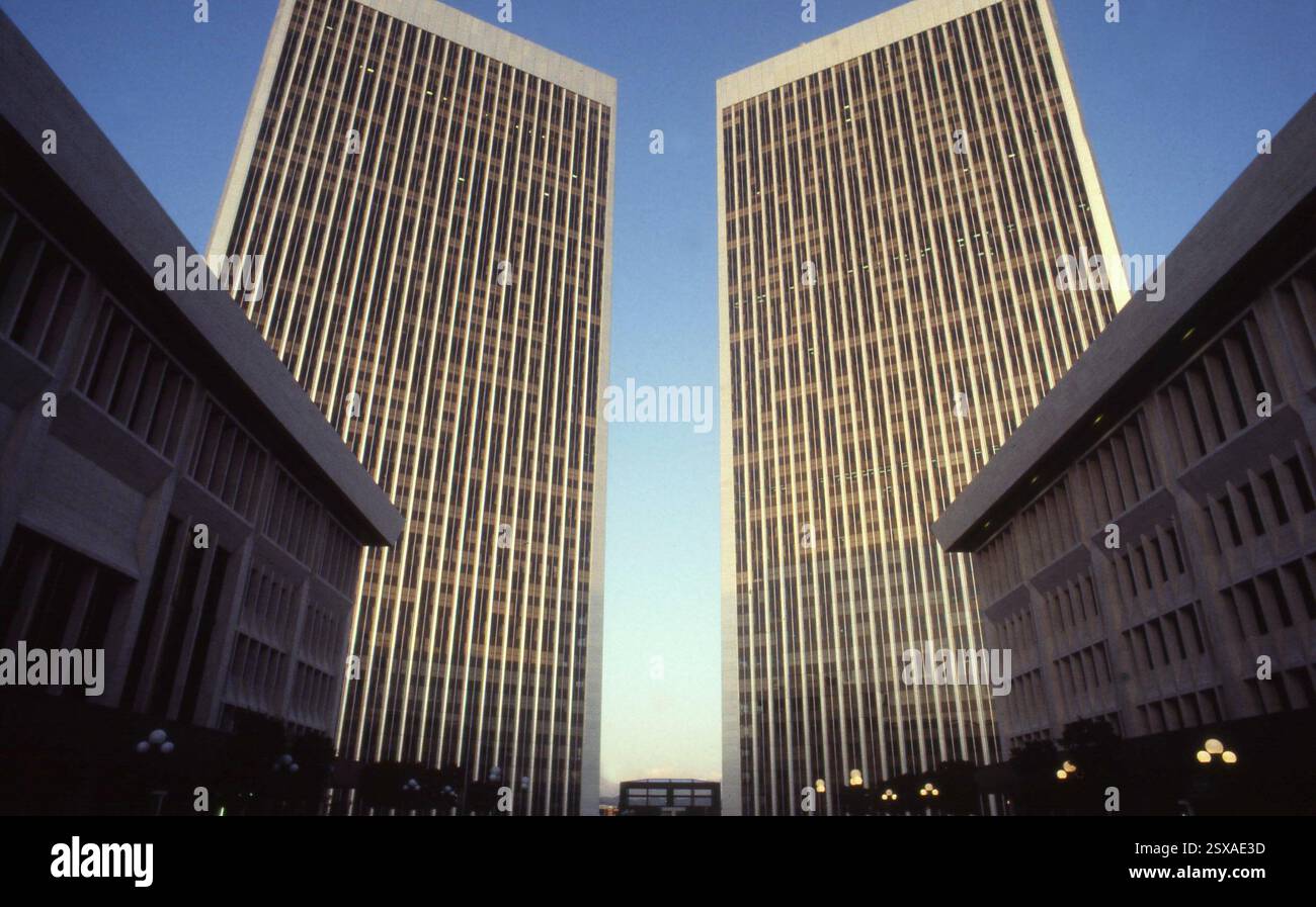 Los Angeles, CA, USA, approx. 1992. The Century Plaza Towers (back ...