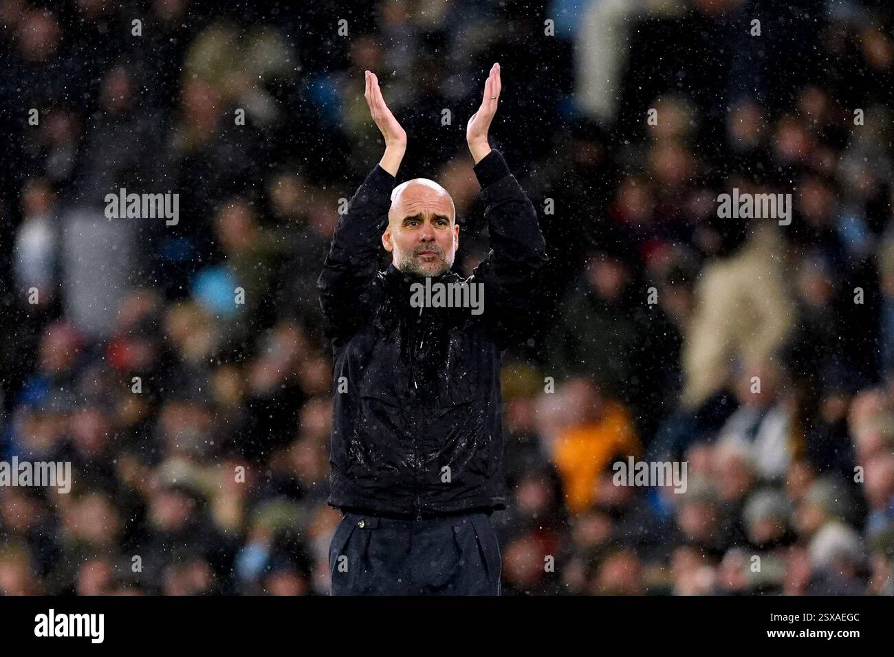 Manchester City manager Pep Guardiola clapping before the end of the ...