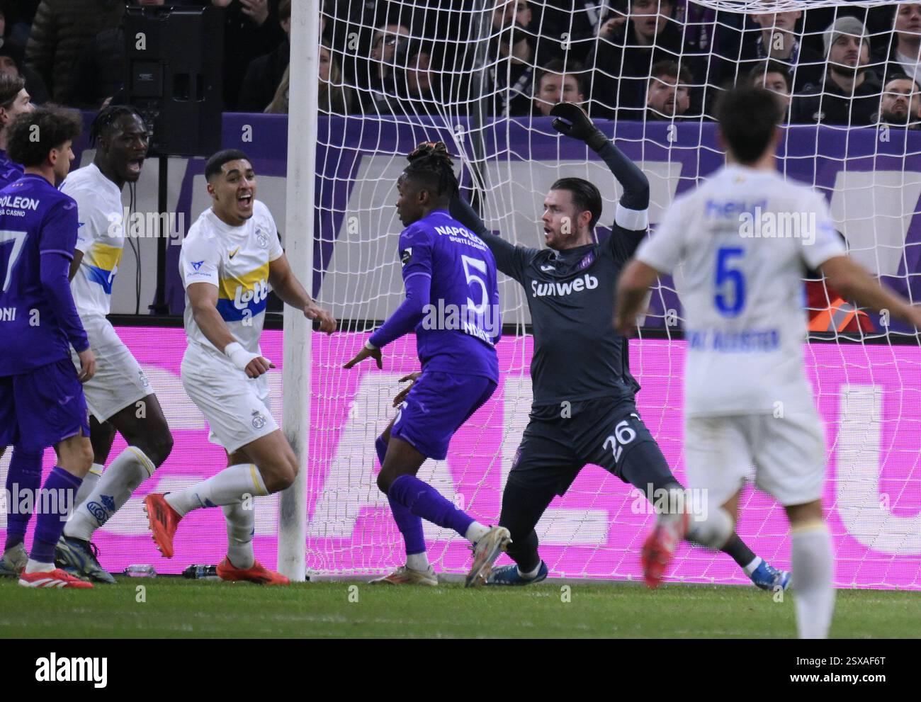 Anderlecht, Belgium. 23rd Feb, 2025. Union's Anan Khalaili celebrates ...