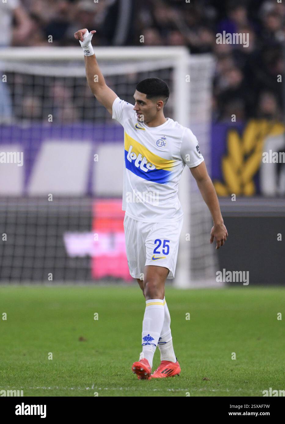 Anderlecht, Belgium. 23rd Feb, 2025. Union's Anan Khalaili celebrates ...