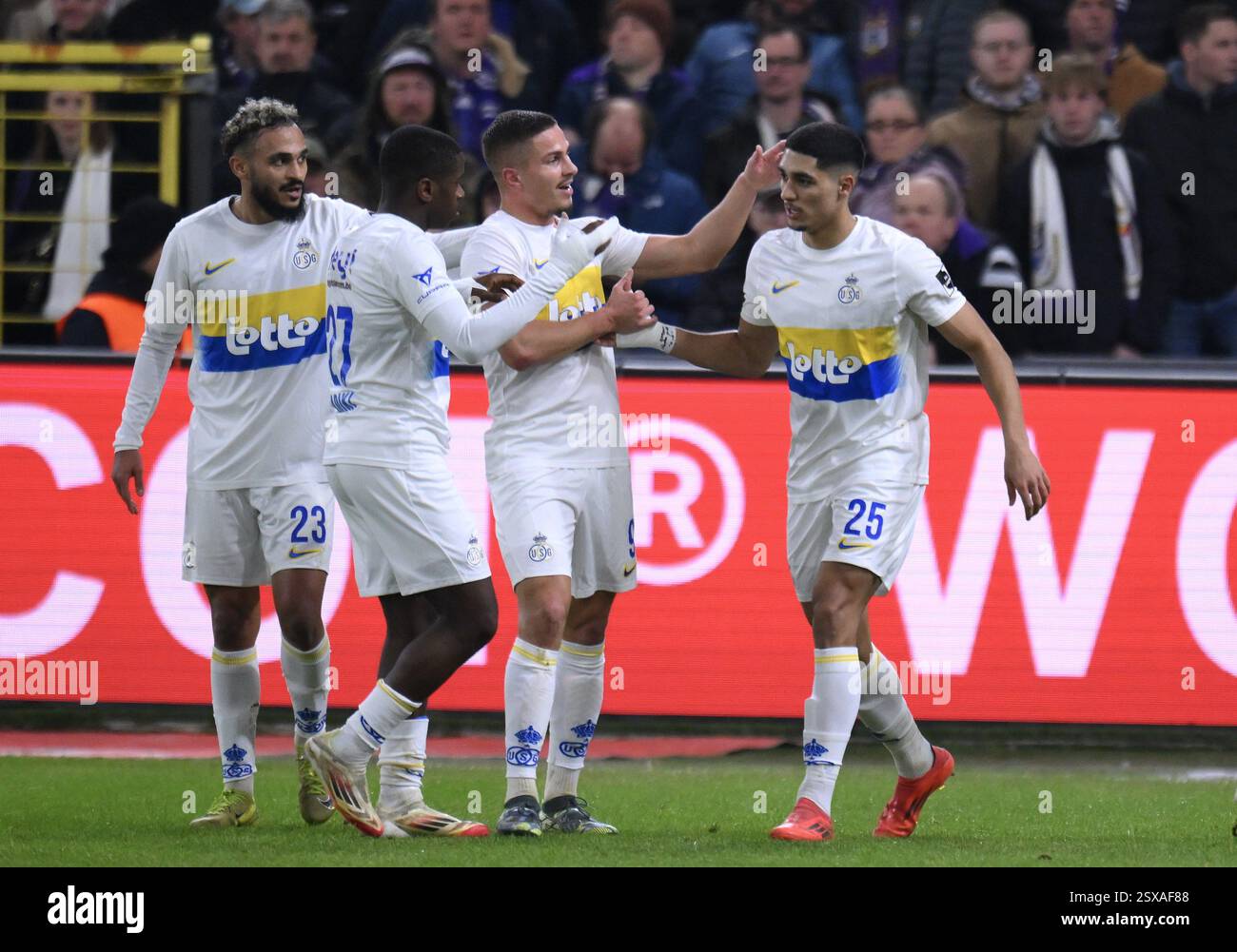 Anderlecht, Belgium. 23rd Feb, 2025. Union's Anan Khalaili celebrates ...