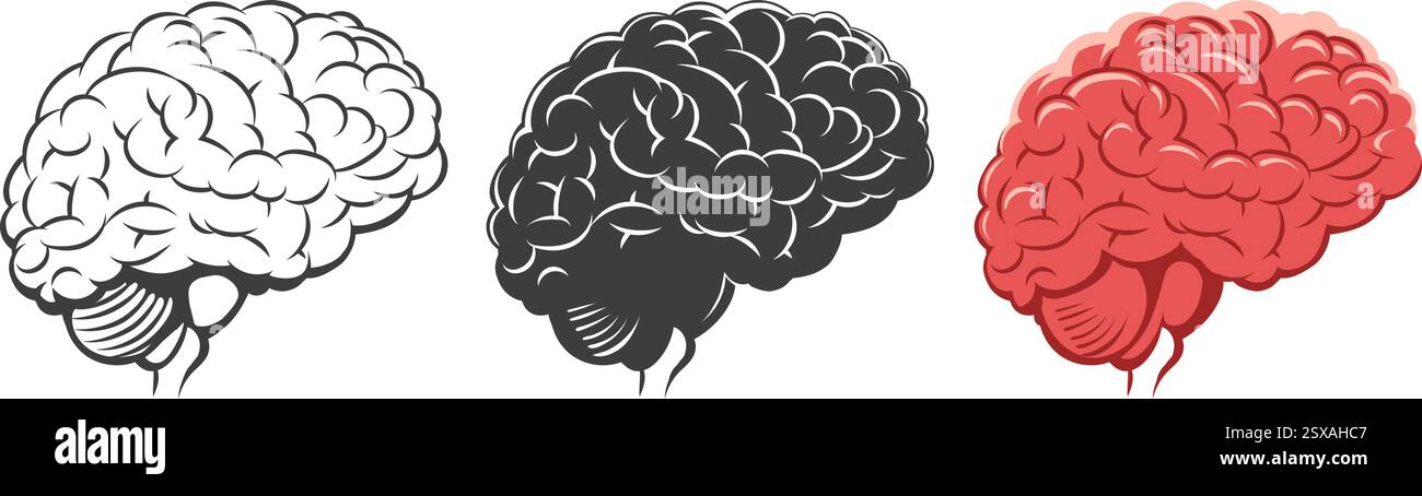 Human brain outline monochrome Cut Out Stock Images & Pictures - Alamy
