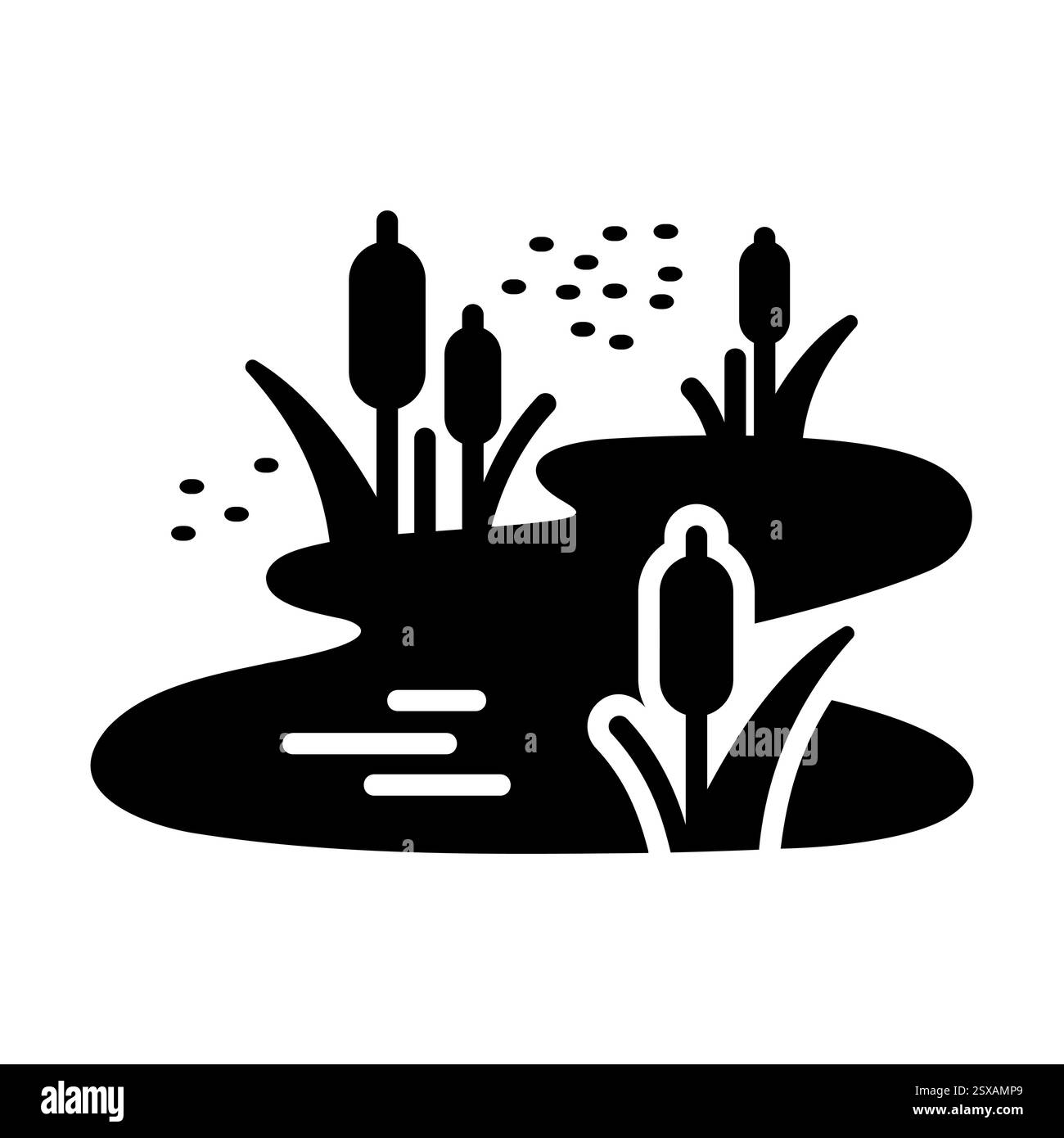 Pond with reed and mosquitoes, swamp vector solid icon. Nature sign ...