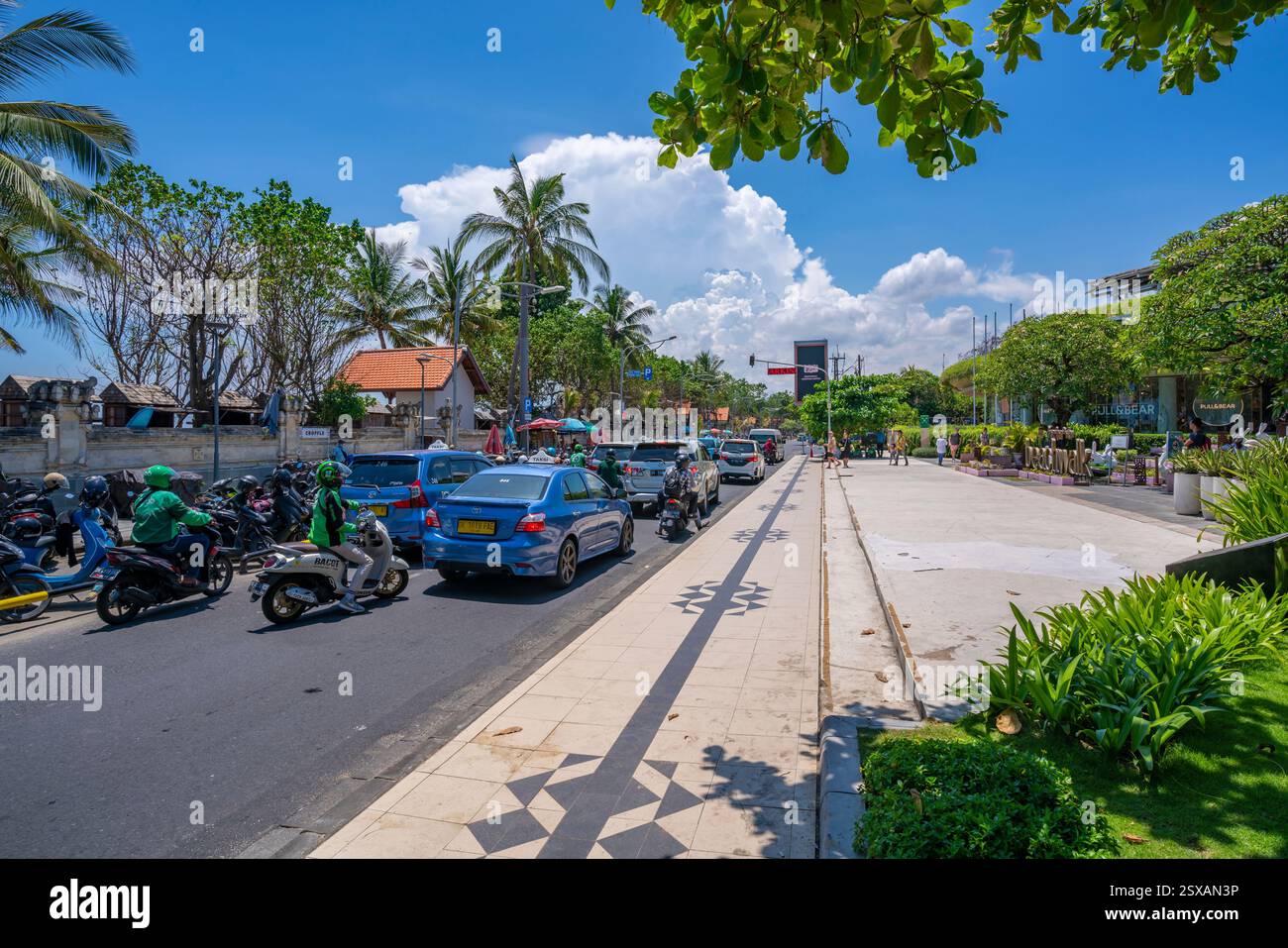 View of busy road and Beachwalk Shopping Center Kuta Beach, Kuta, Bali ...
