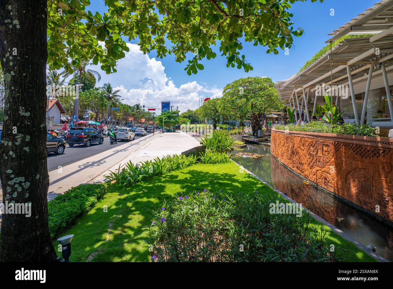 View of busy road and Beachwalk Shopping Center Kuta Beach, Kuta, Bali ...