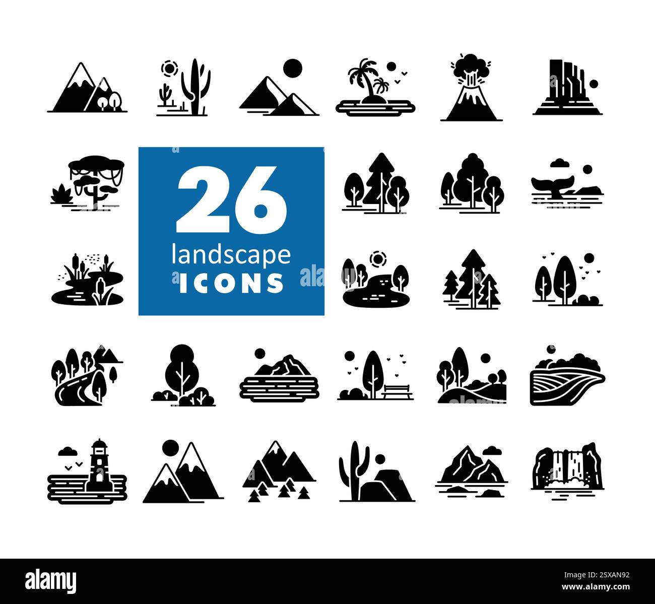 Nature Landscape vector solid icons. Nature sign. Graph symbol for ...