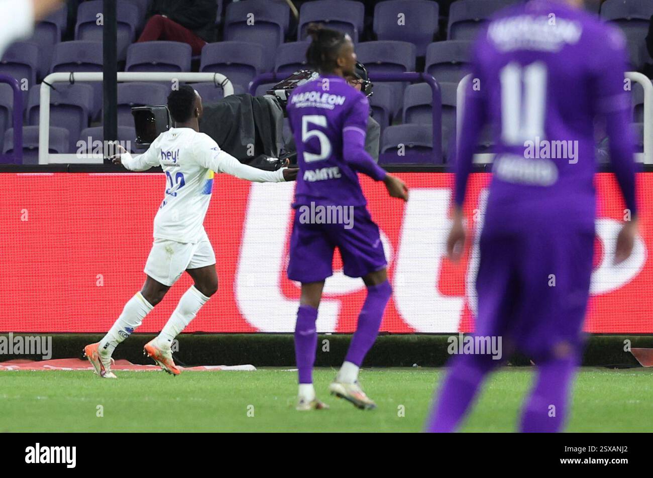 Union's Ousseynou Niang celebrates after scoring during a soccer match ...