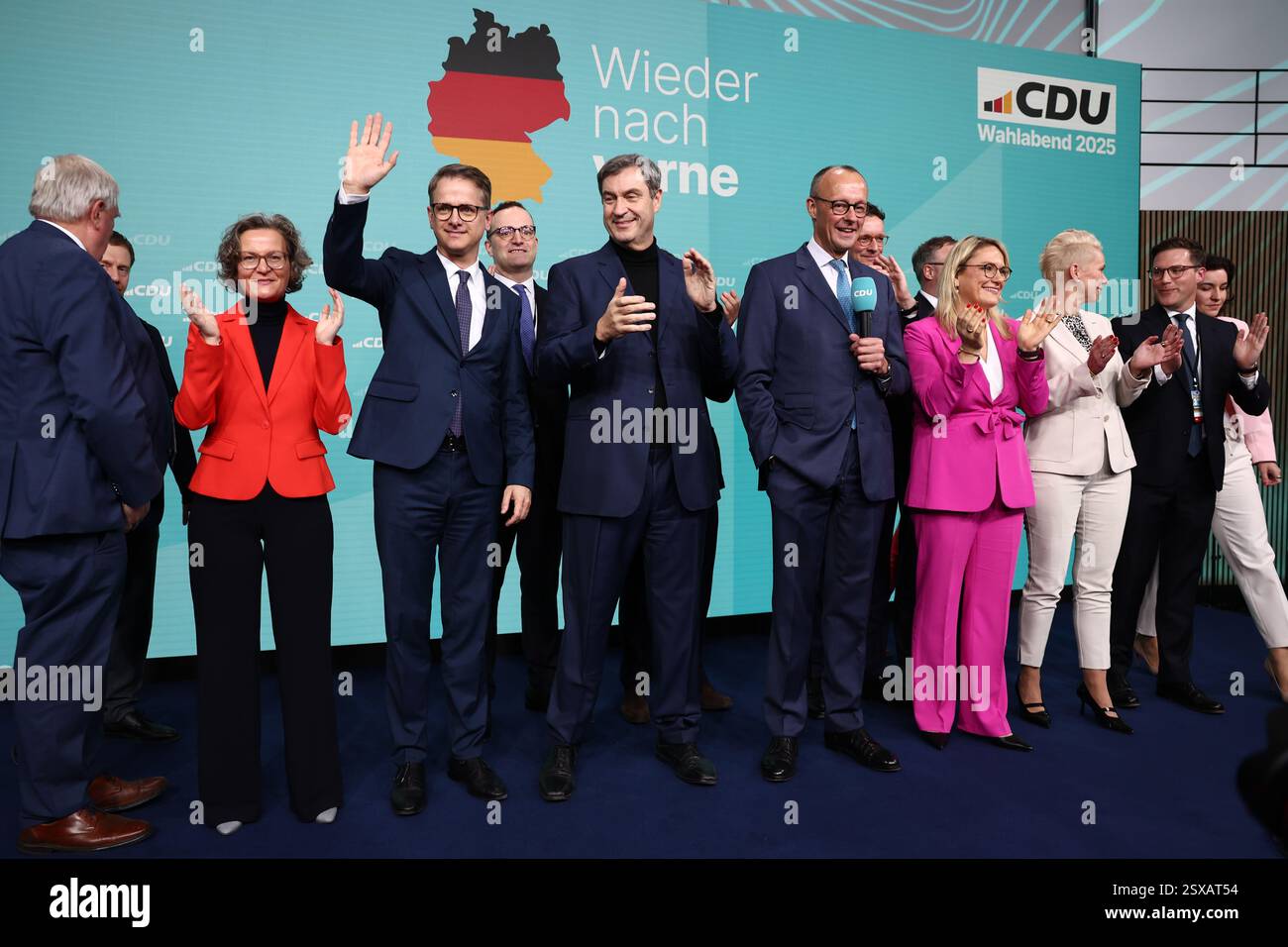 Berlin, Germany. February 23, 2025. German State of Bavaria Prime Minister Markus Soeder and ...