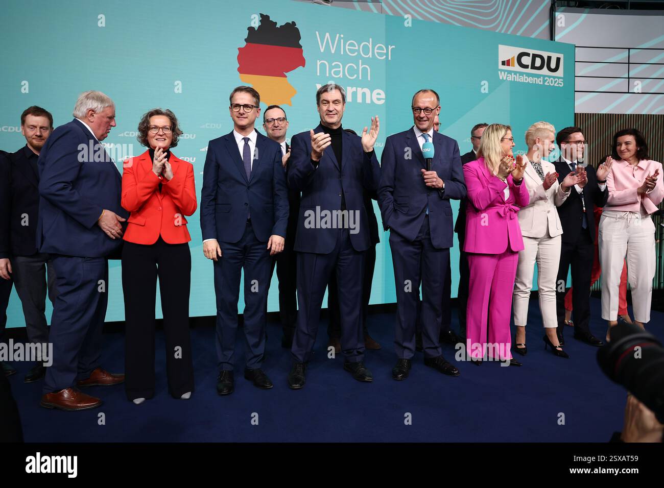 Berlin, Germany. February 23, 2025. German State of Bavaria Prime Minister Markus Soeder and ...