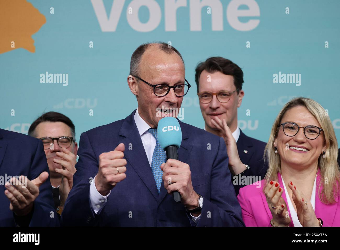 Berlin, Germany. February 23, 2025. Christian Democratic Union (CDU) leader Friedrich Merz ...