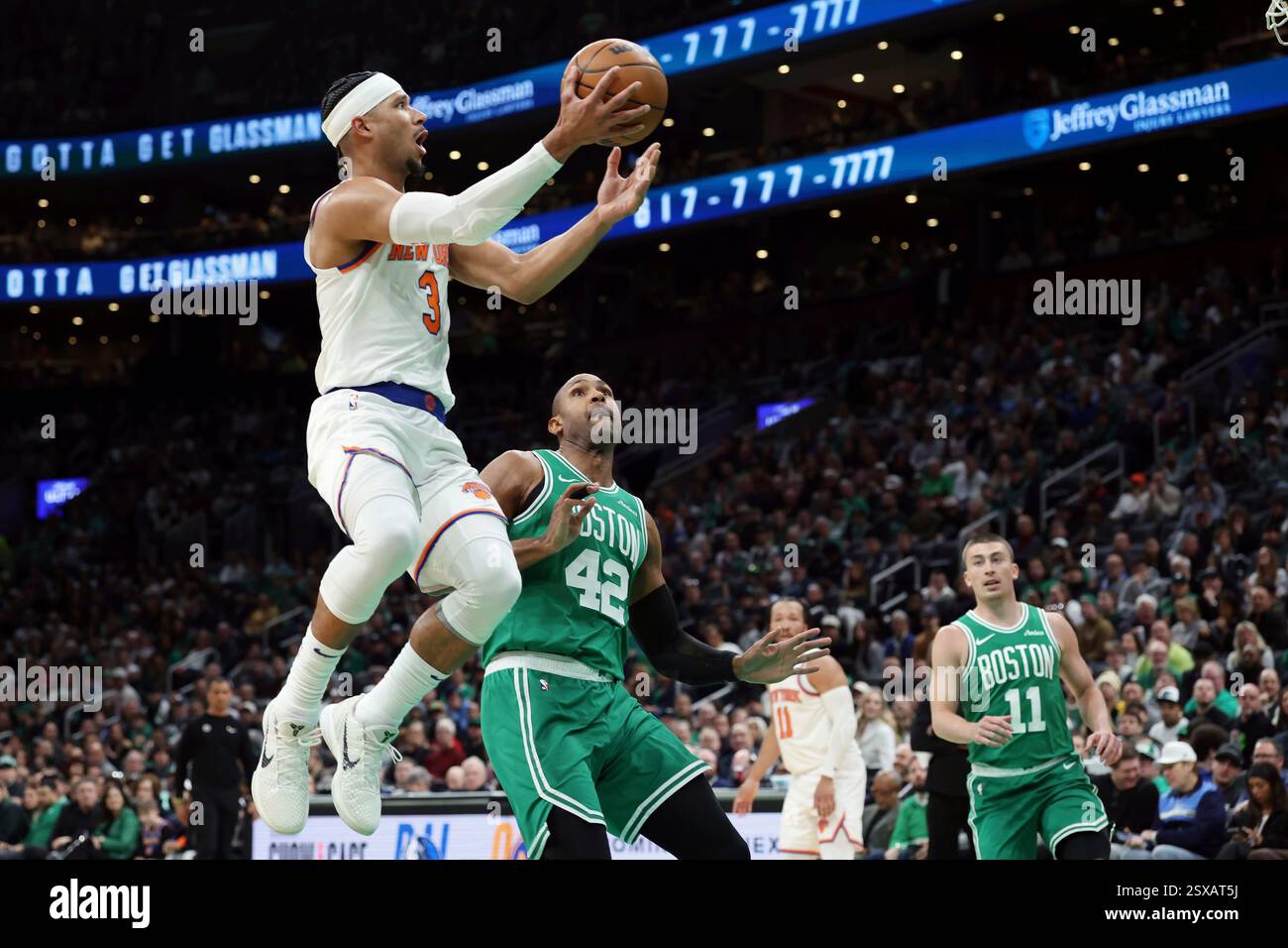 New York Knicks' Josh Hart (3) shoots against Boston Celtics' Al ...