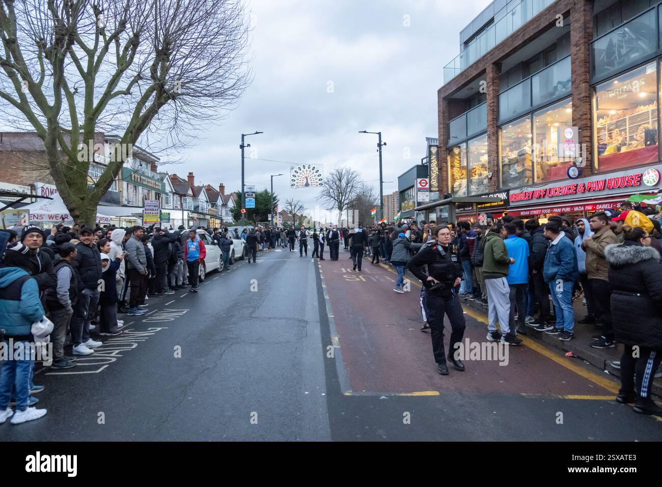 London, UK. 23//02//2025. London, UK Indian cricket fans on Ealing Road ...