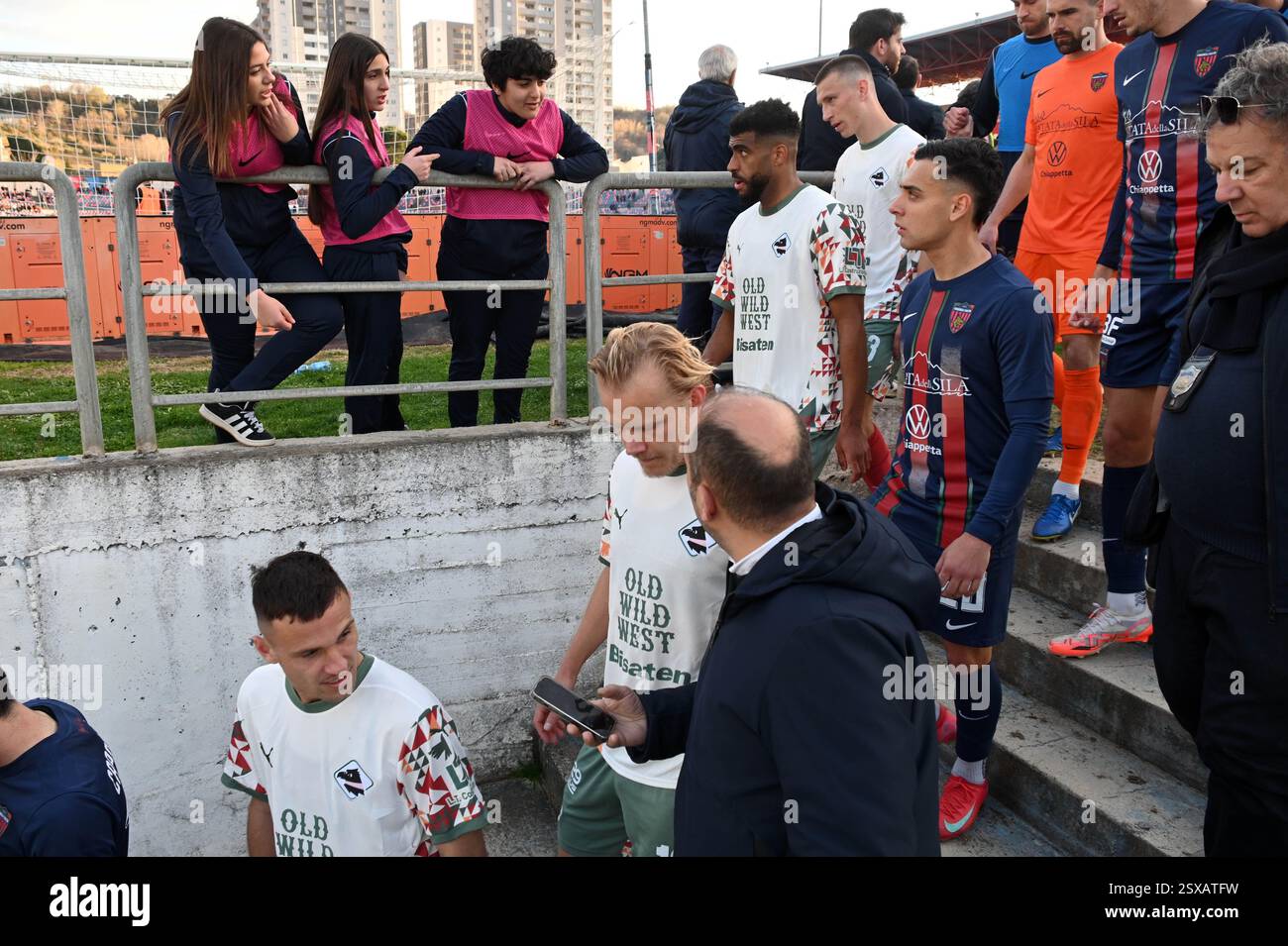 The teams leave the field and go to the locker rooms during Cosenza ...