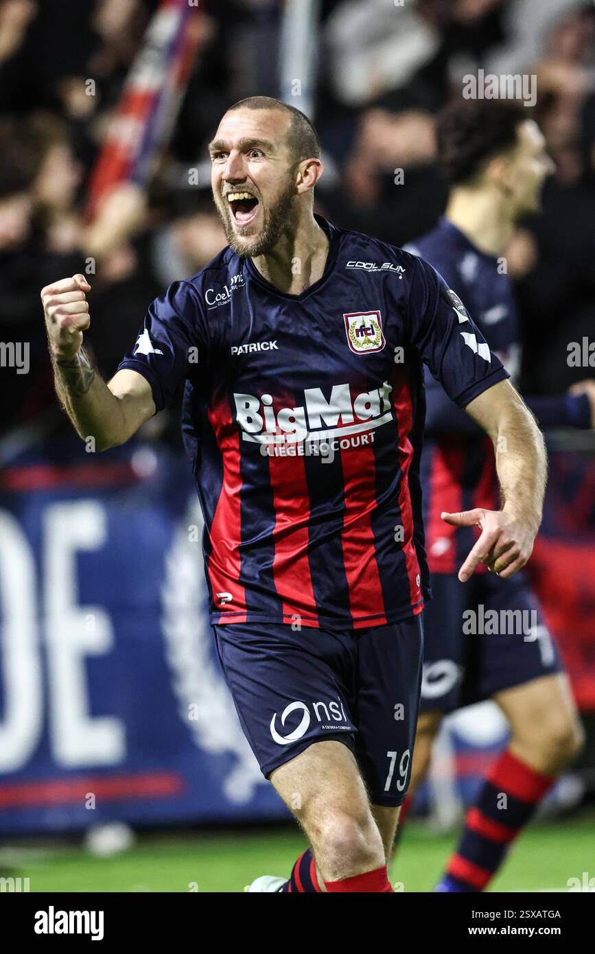 Liege, Belgium. 23rd Feb, 2025. Liege's Benjamin Lambot celebrates ...