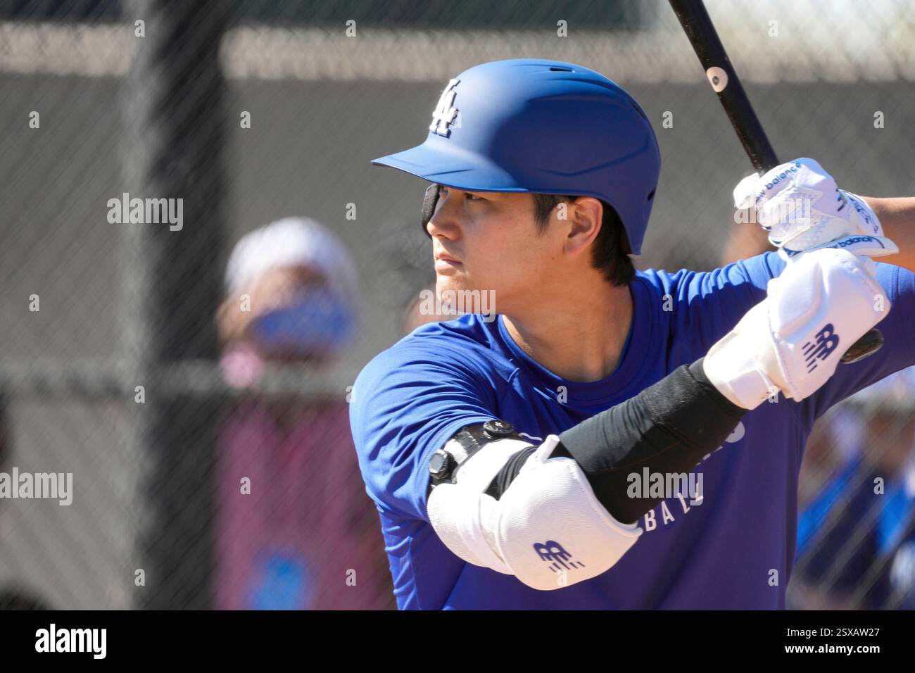 Los Angeles Dodgers two-way player Shohei Ohtani takes batting practice ...